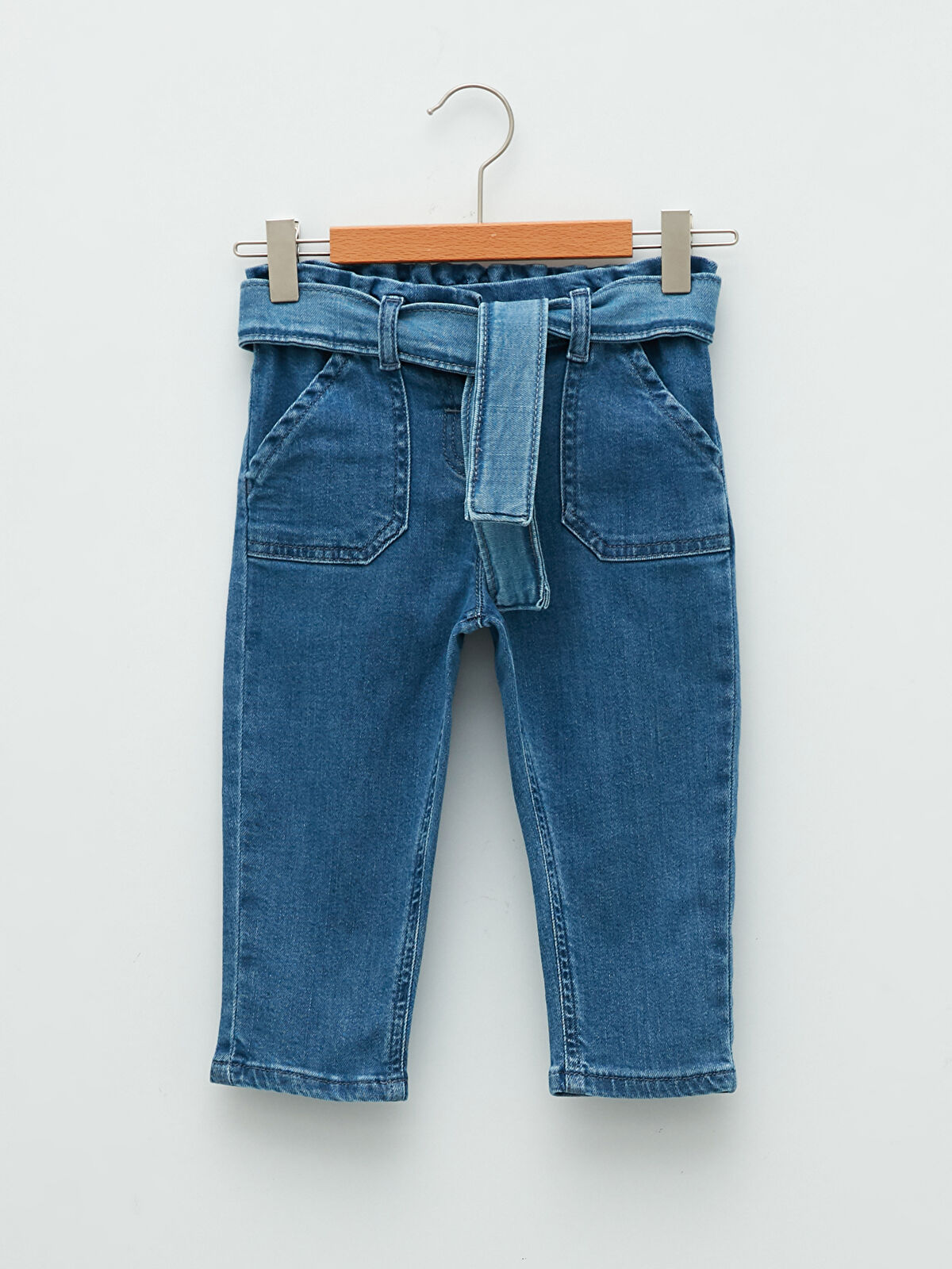 Beli Lastikli Basic Pamuklu Kız Bebek Jean Pantolon