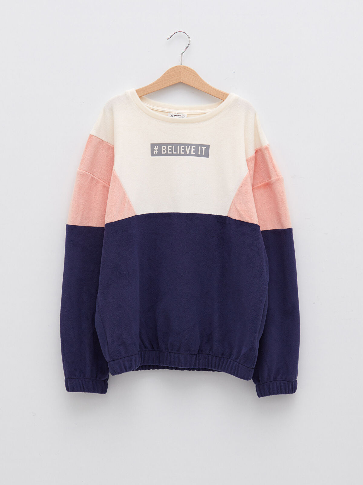 Bisiklet Yaka Renk Bloklu Uzun Kollu Kız Çocuk Sweatshirt