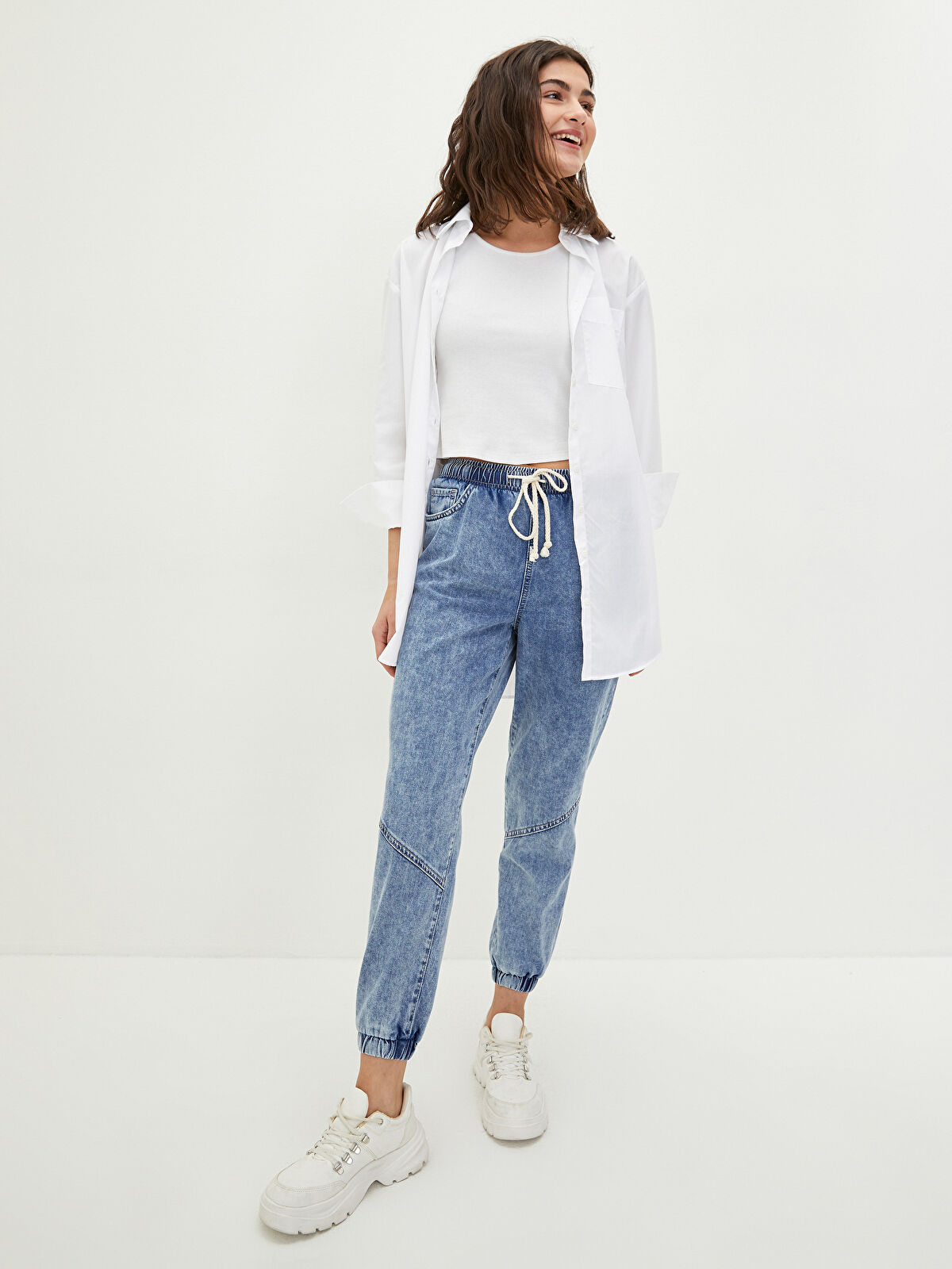 Beli Lastikli Rahat Kalıp Rodeo Kadın Jogger Jean Pantolon