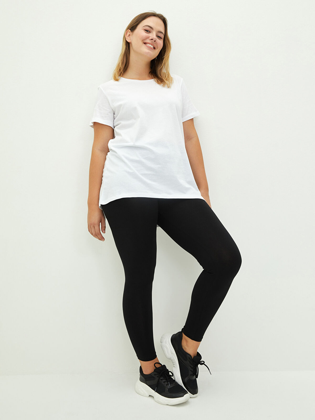 Büyük Beden Beli Lastikli Düz Kadın Tayt