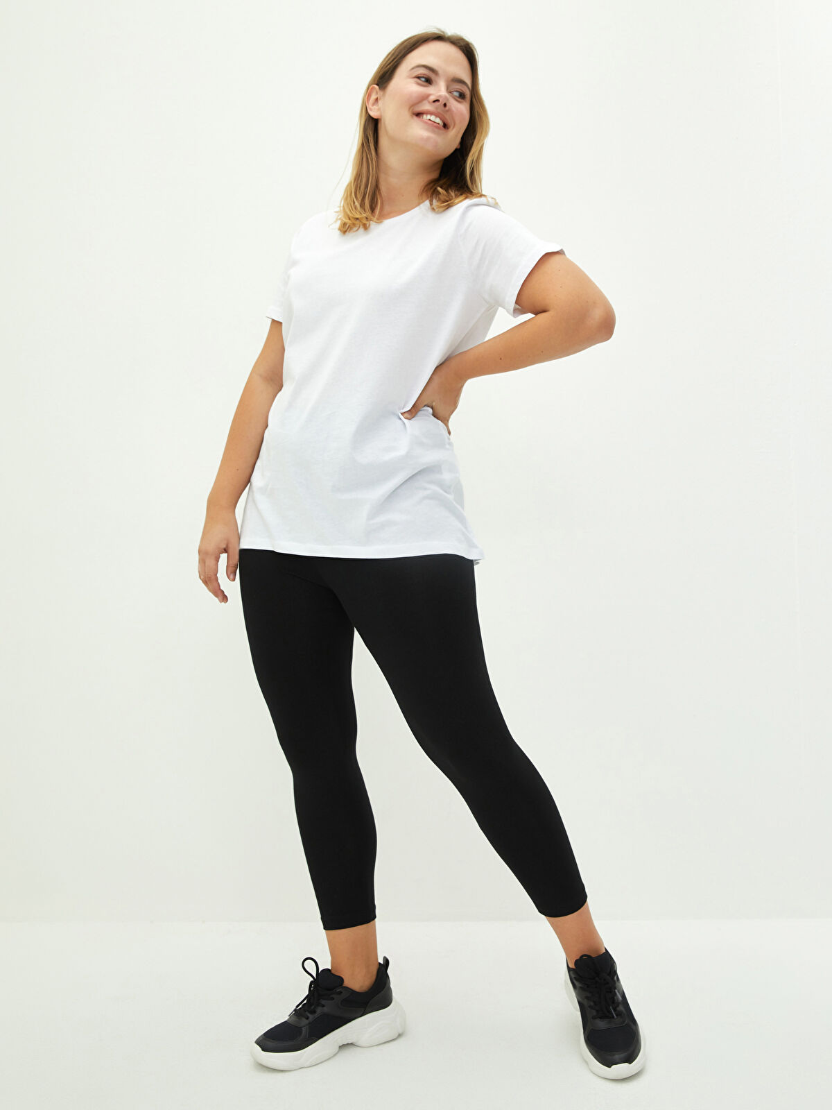 Büyük Beden Beli Lastikli Düz Kadın Tayt