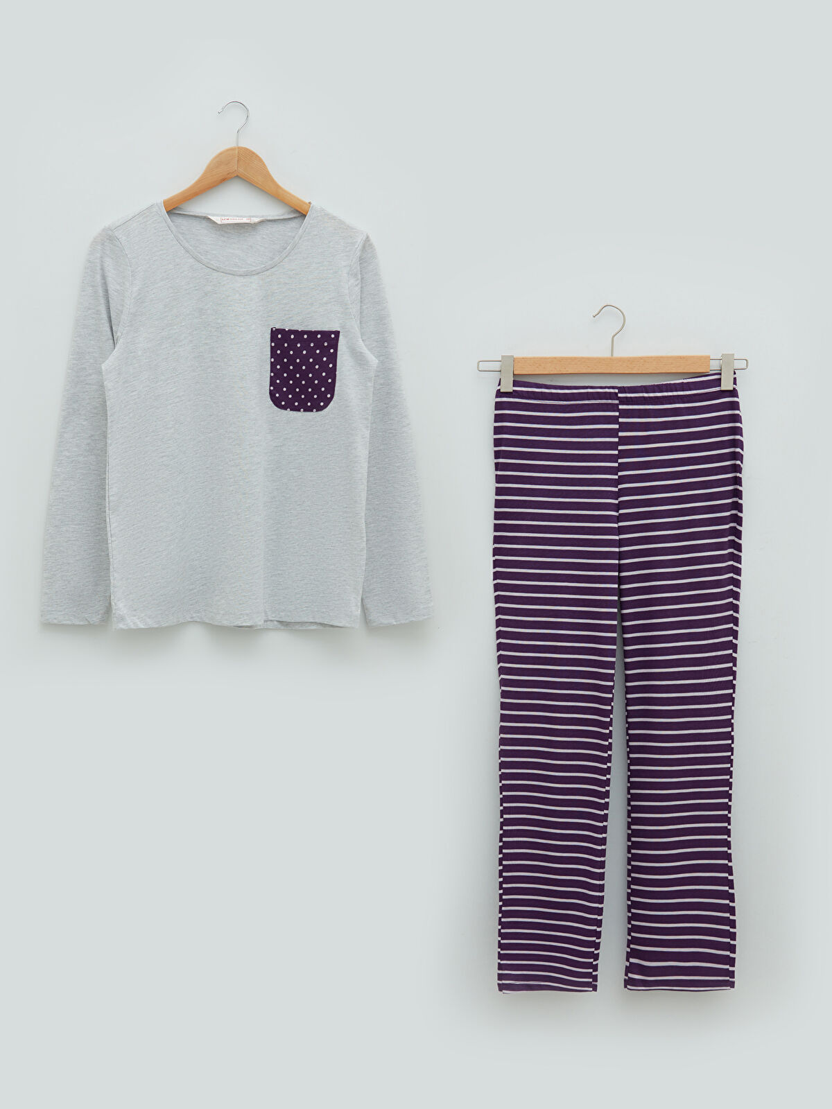 LCW DREAM Bisiklet Yaka Puantiyeli Uzun Kollu Pamuklu Kadın Pijama Takımı