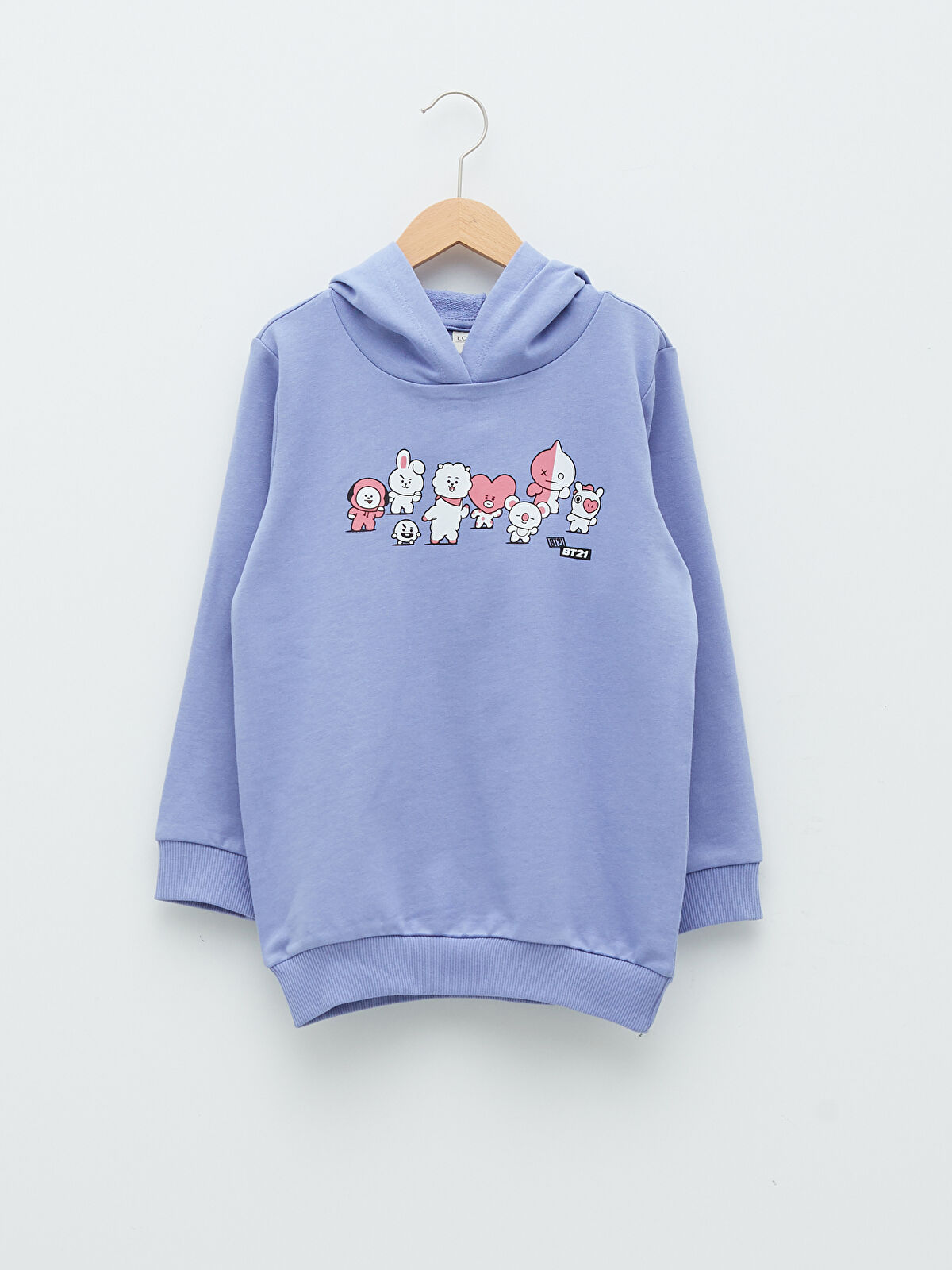 Kapüşonlu BT21 Baskılı Uzun Kollu Kız Çocuk Sweatshirt