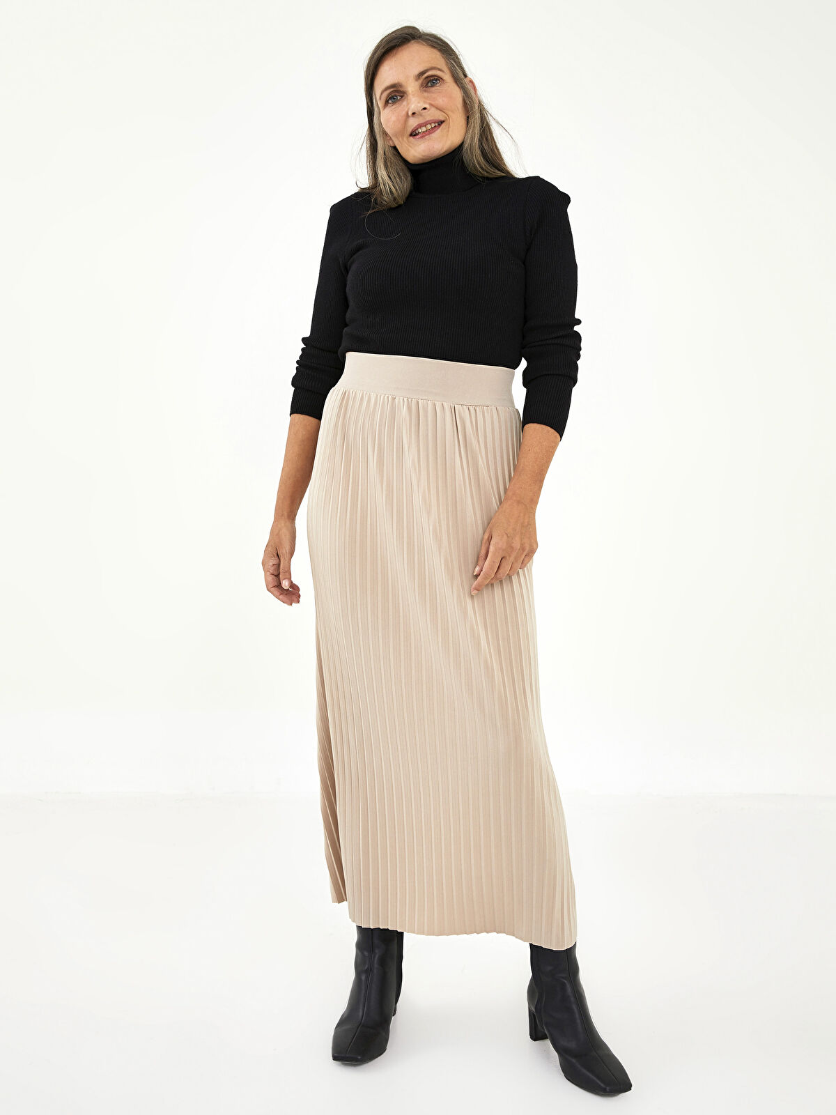 LCW GRACE Beli Lastikli Düz Astarsız Kadın Pileli Etek