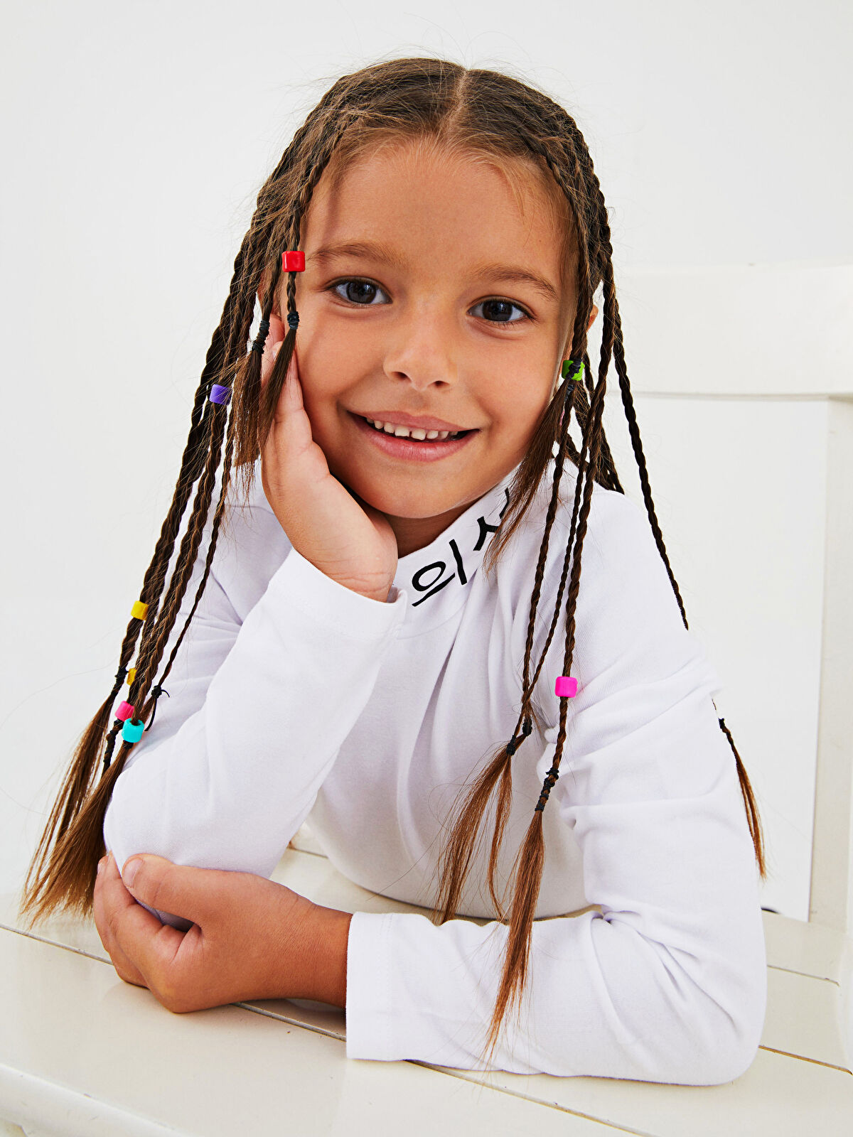 Yarım Balıkçı Yaka Baskılı Uzun Kollu Pamuklu Kız Çocuk Tişört