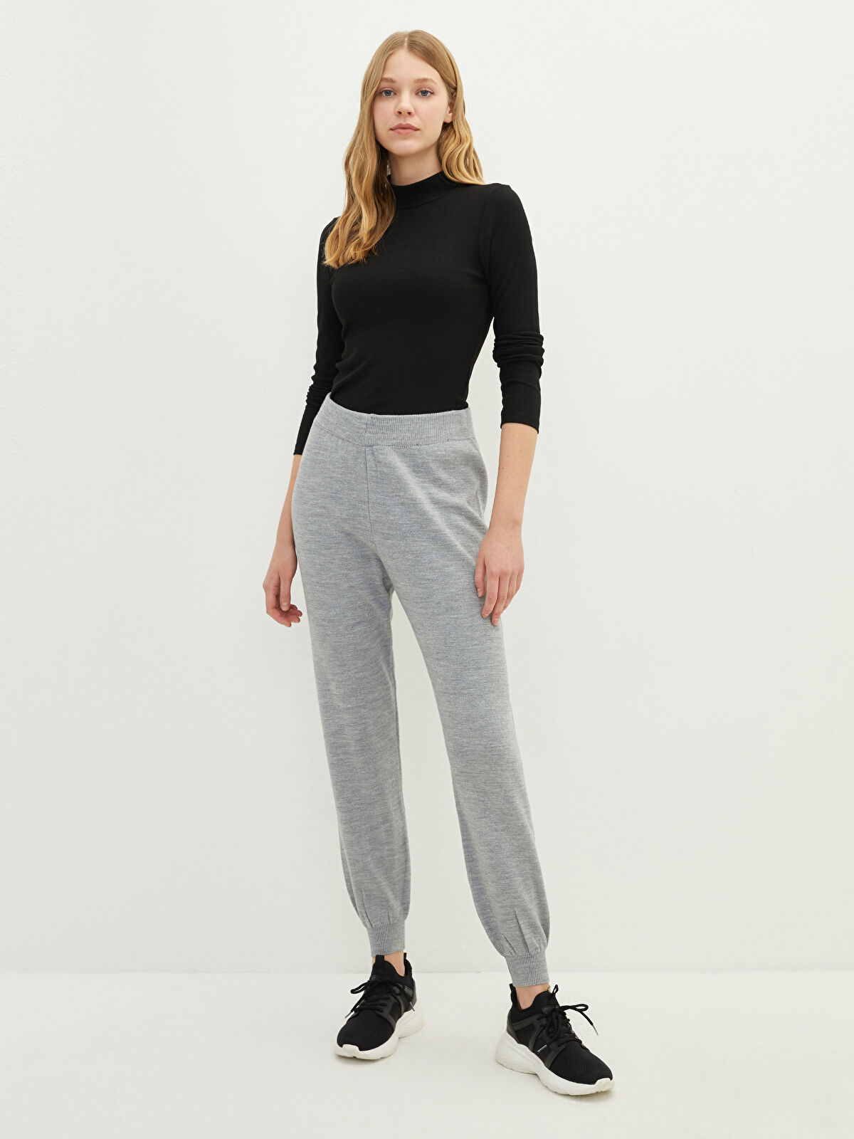 LCW CASUAL Beli Lastikli Düz Kadın Jogger Triko Pantolon