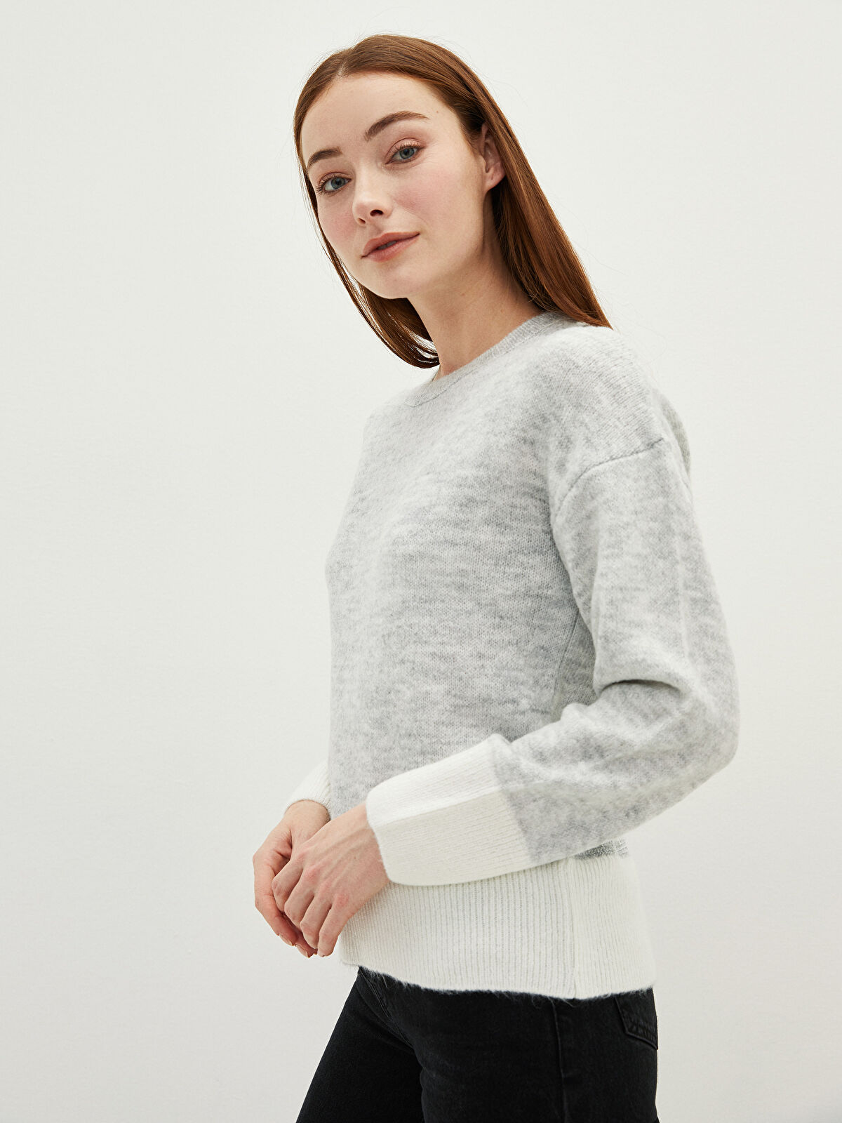 LCW CLASSIC Bisiklet Yaka Renk Bloklu Uzun Kollu Kadın Triko Kazak