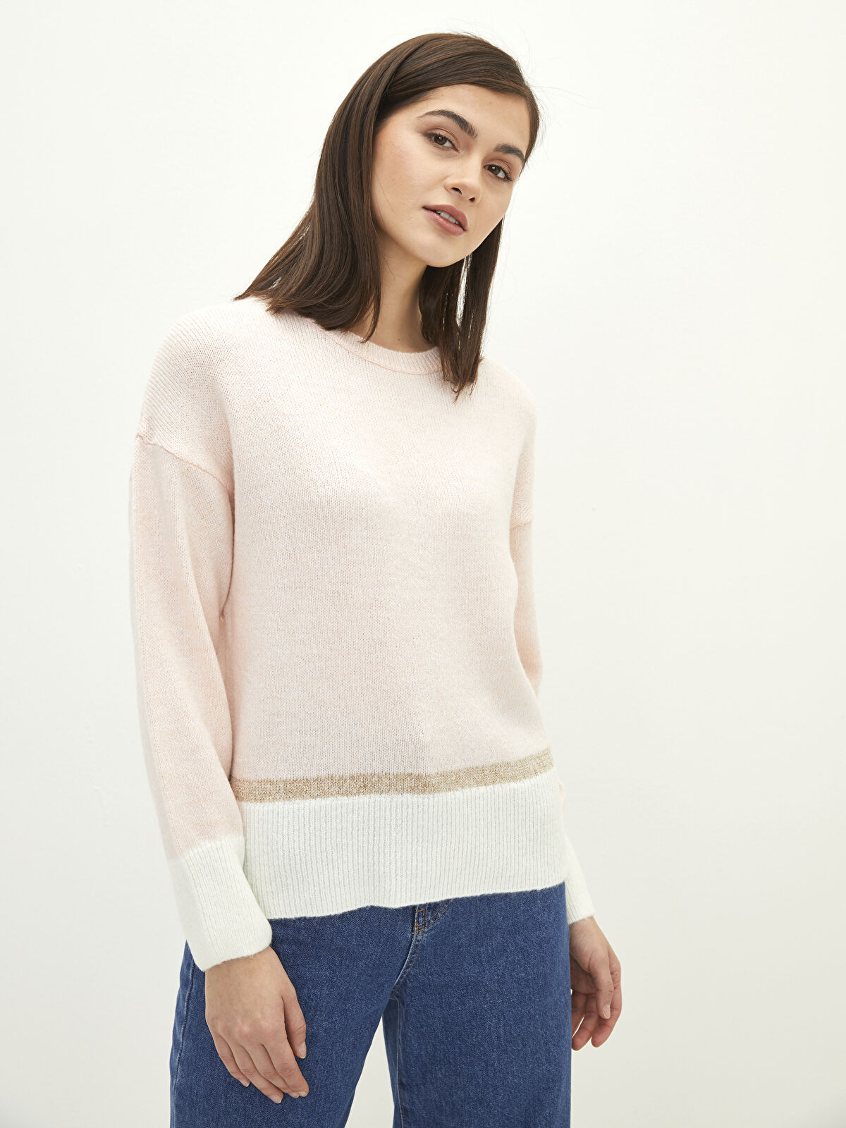 LCW CLASSIC Bisiklet Yaka Renk Bloklu Uzun Kollu Kadın Triko Kazak