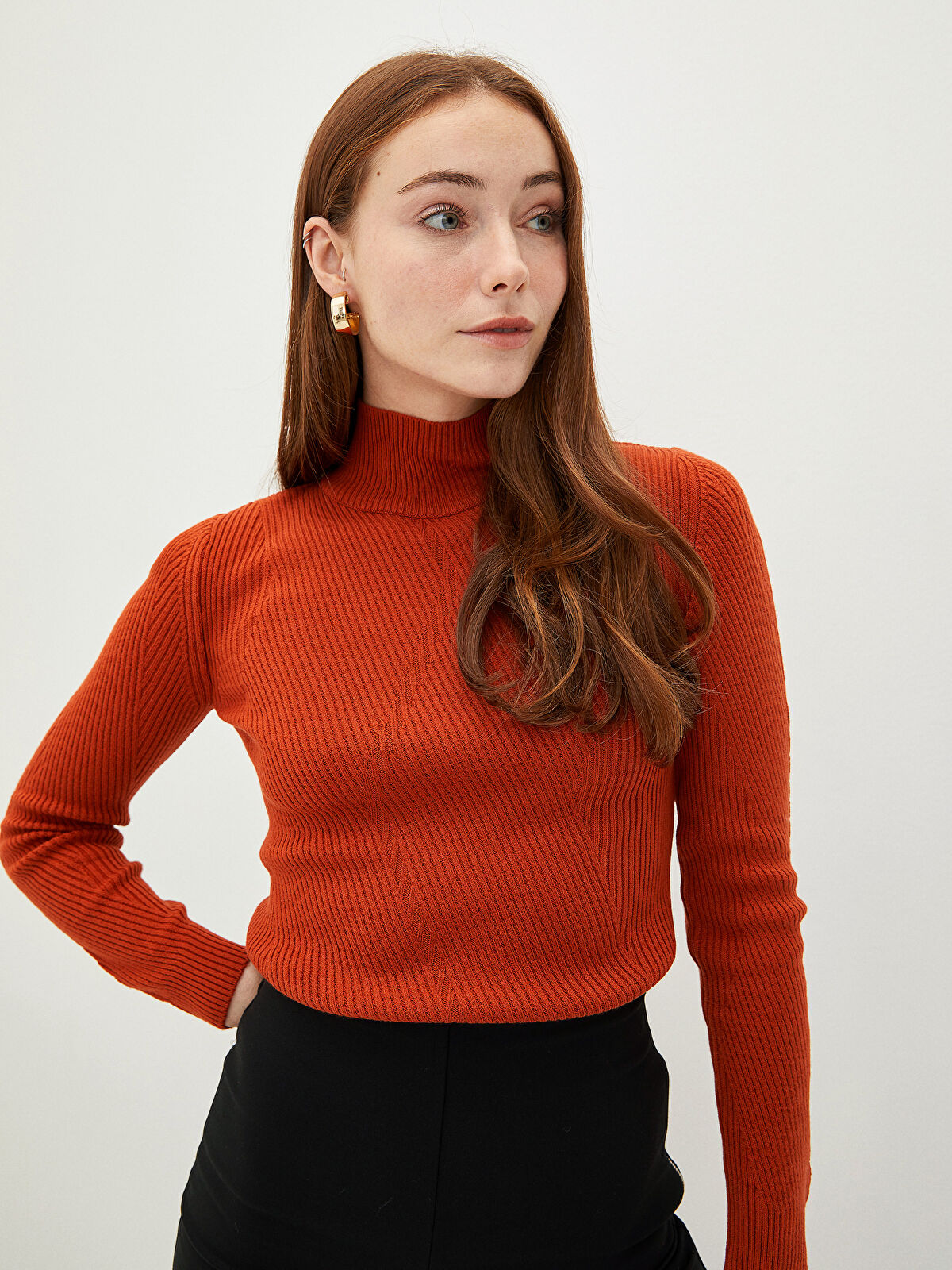 LCW CLASSIC Yarım Balıkçı Yaka Kendinden Desenli Uzun Kollu Kadın Kazak