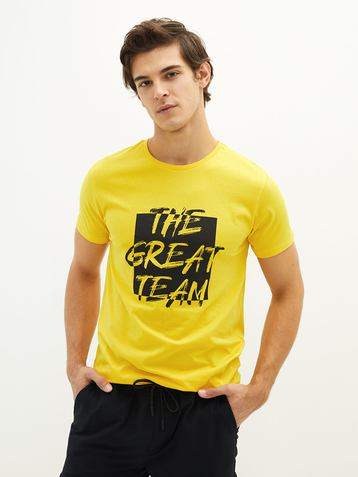 LCW CASUAL Bisiklet Yaka Kısa Kollu Baskılı Penye Erkek Tişört Baba ve Oğul Kombini