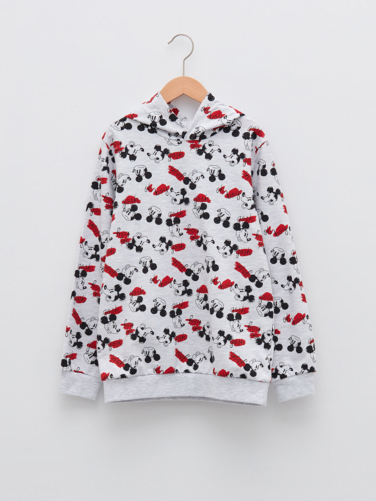 Kapüşonlu Mickey Mouse Baskılı Uzun Kollu Erkek Çocuk Sweatshirt