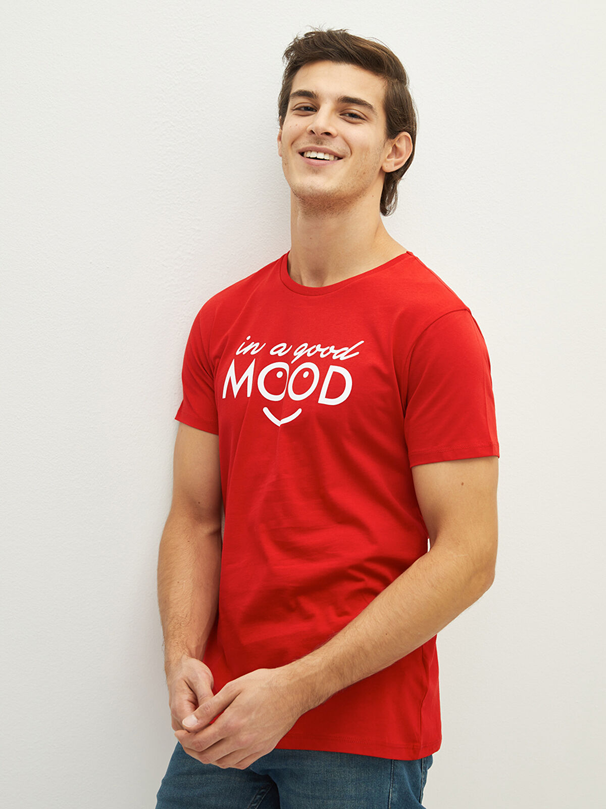 LCW CASUAL Bisiklet Yaka Kısa Kollu Baskılı Penye Erkek Tişört Baba ve Oğul Kombini