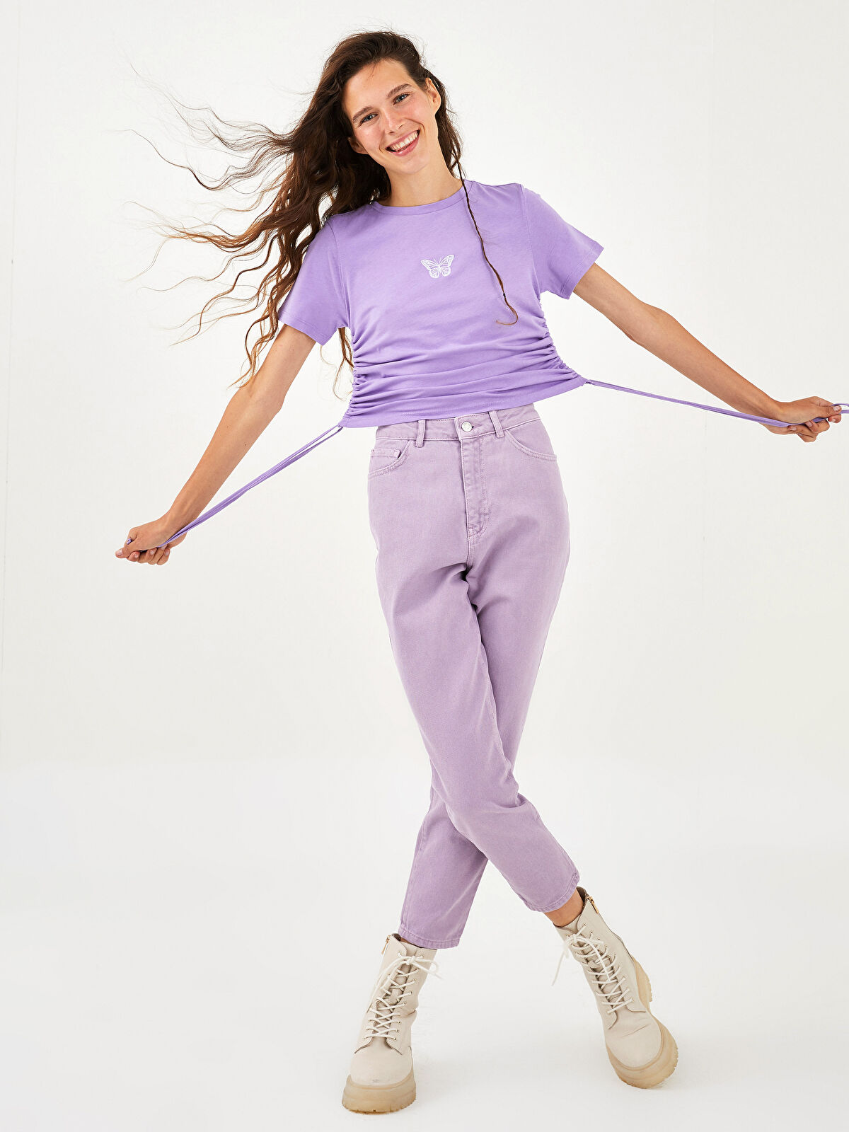 XSIDE Bisiklet Yaka Nakışlı Kısa Kollu Pamuklu Kadın Bluz