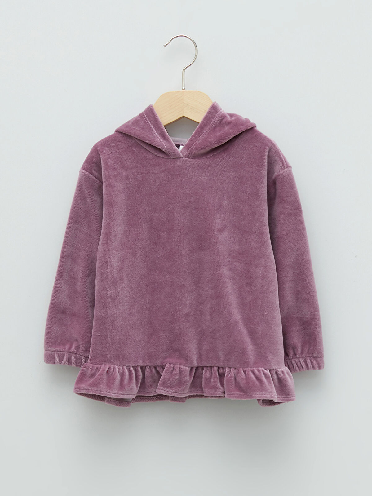 Kapüşonlu Uzun Kollu Basic Kadife Kız Bebek Sweatshirt