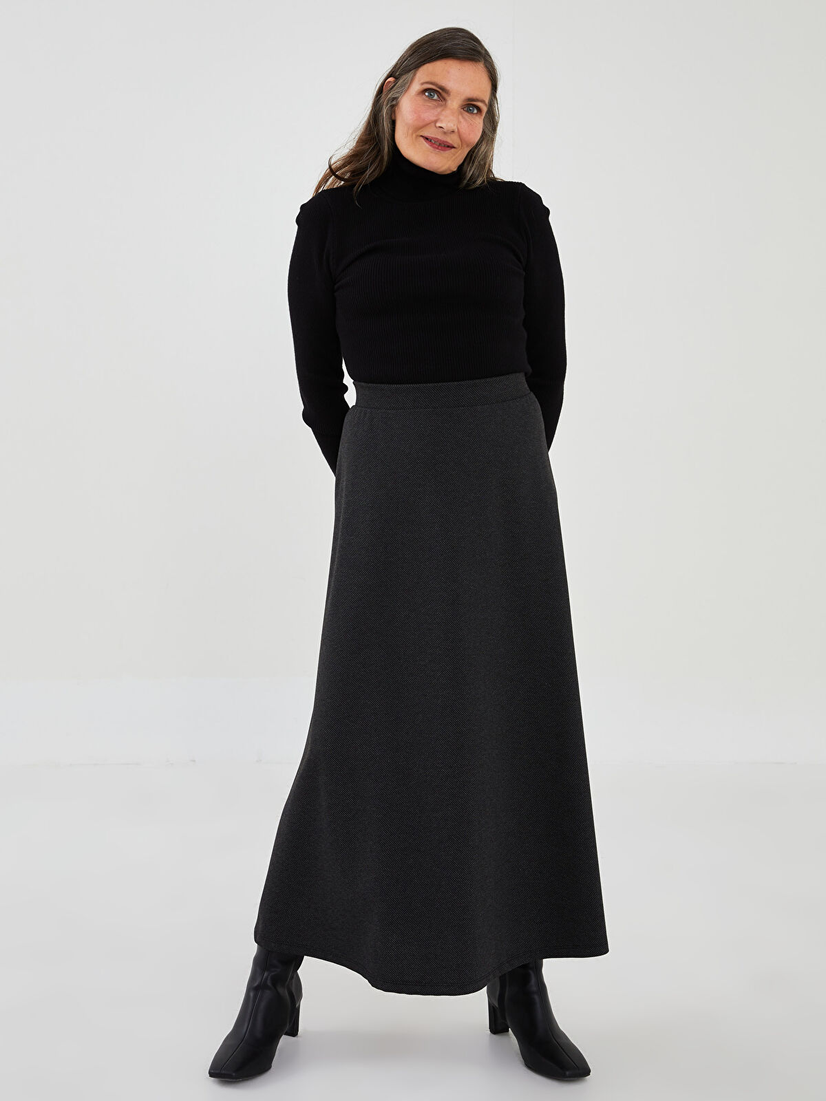 LCW GRACE Beli Lastikli A Kesim Düz Ponte Kumaş Kadın Etek