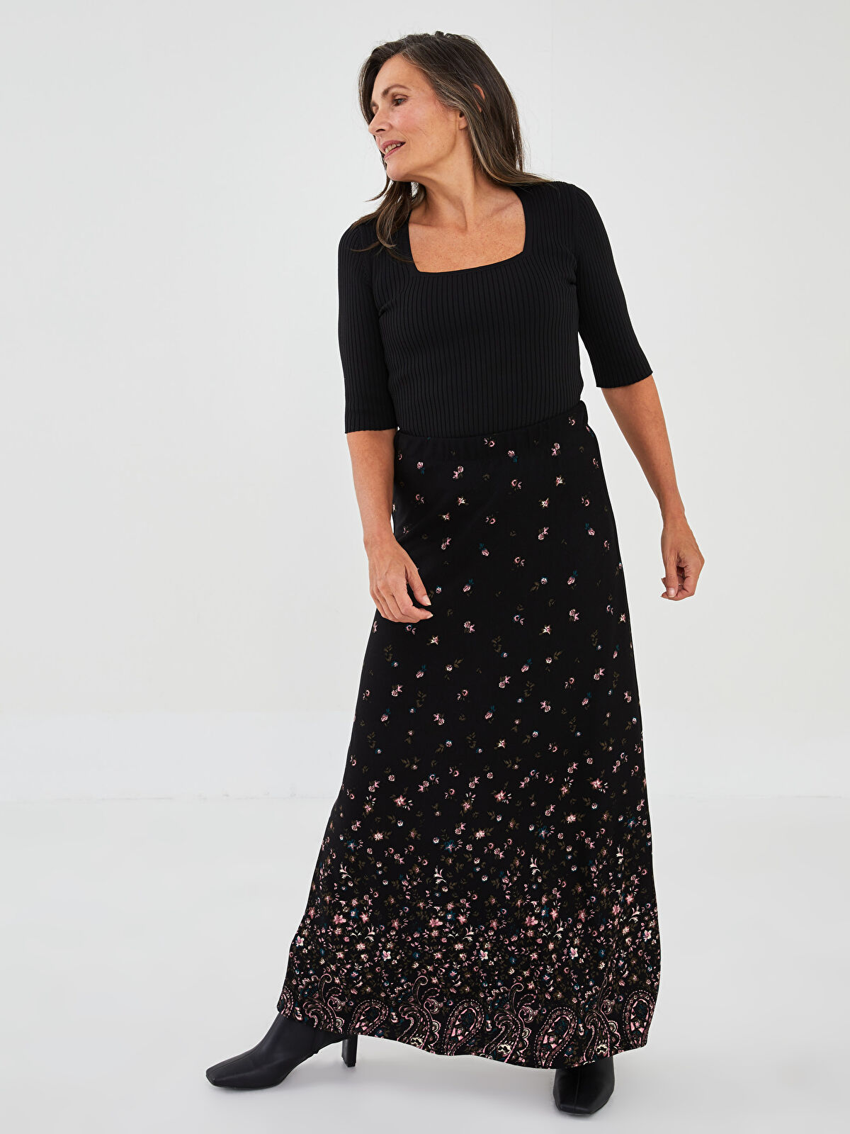 LCW GRACE Beli Lastikli Desenli A Kesim Kadın Etek