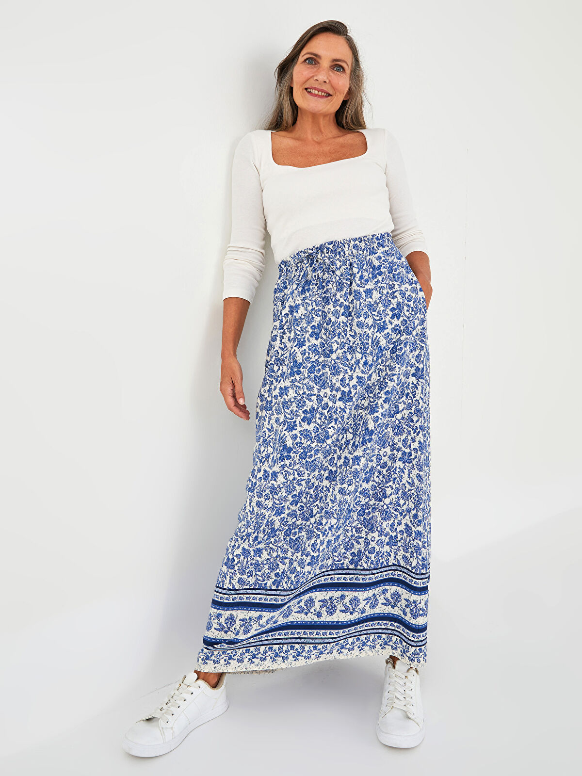 LCW GRACE Beli Lastikli Desenli A Kesim Belmando Kumaş Kadın Etek