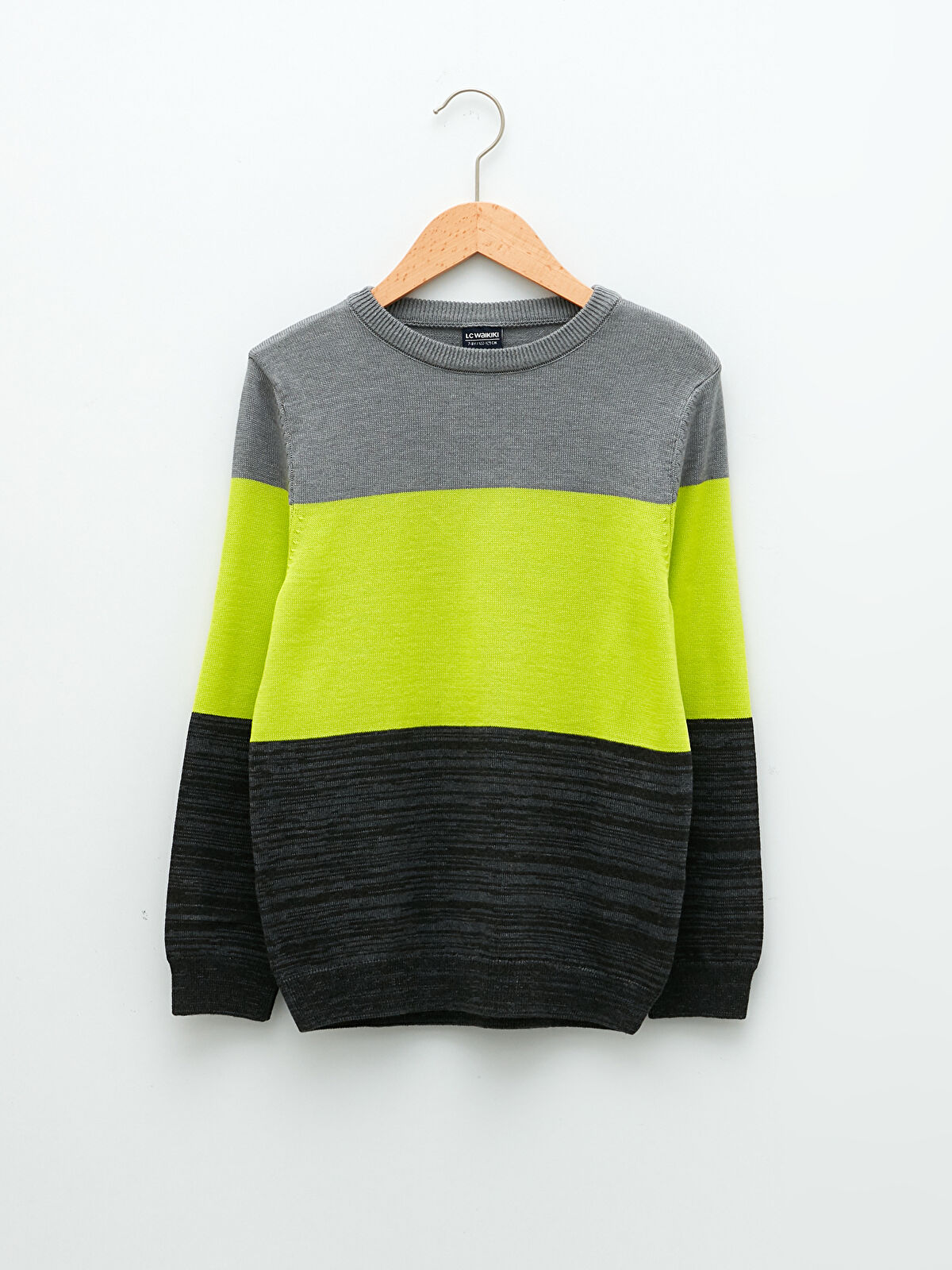 Bisiklet Yaka Renk Bloklu Uzun Kollu Erkek Çocuk İnce Triko Kazak