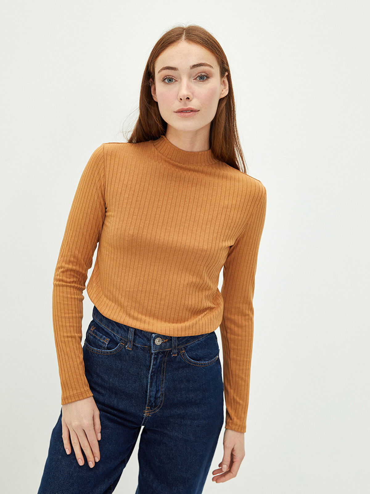 MODEST Yarım Balıkçı Yaka Düz Uzun Kollu Kaşkorse Kadın Tişört