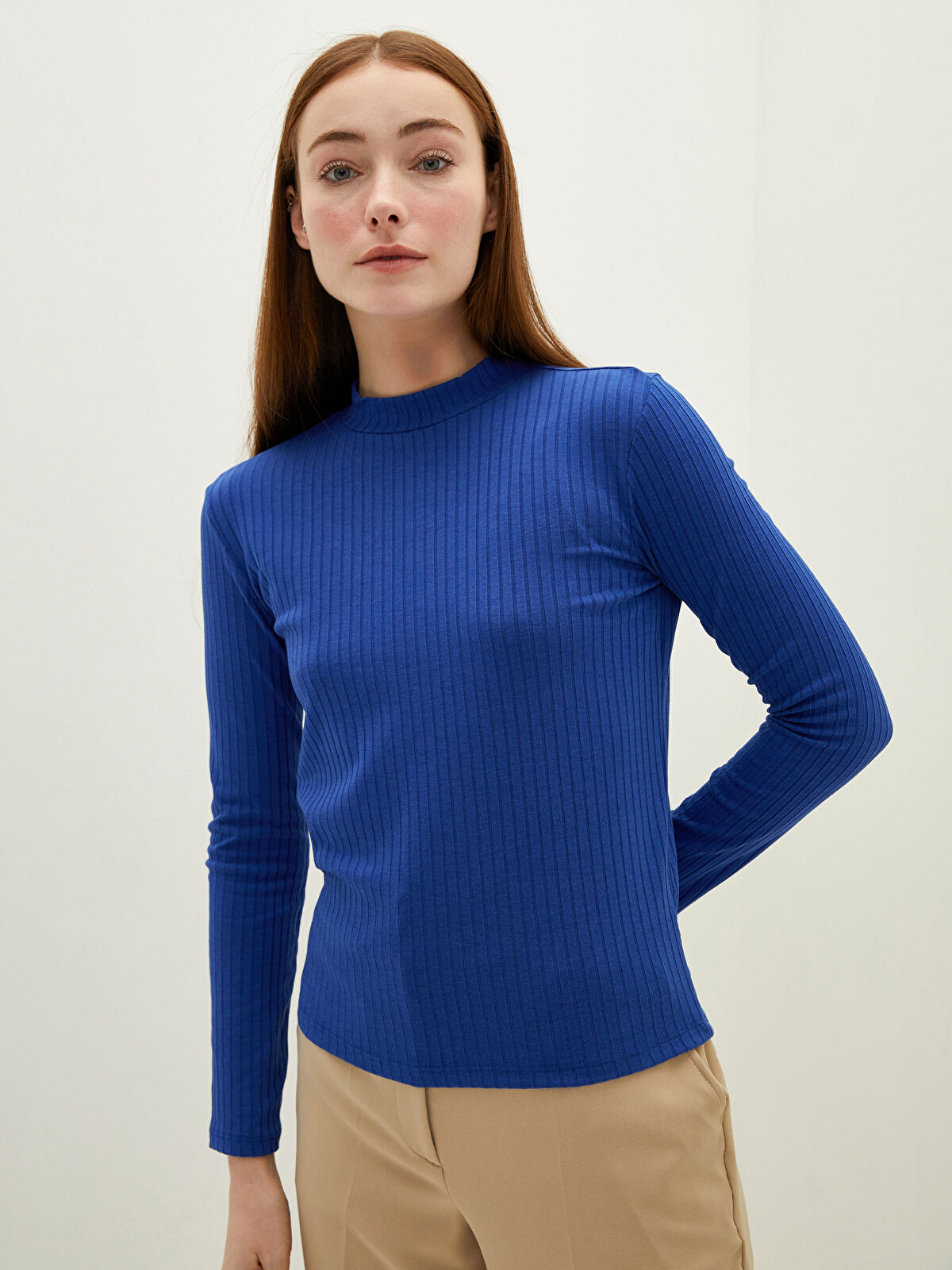 MODEST Yarım Balıkçı Yaka Düz Uzun Kollu Kaşkorse Kadın Tişört