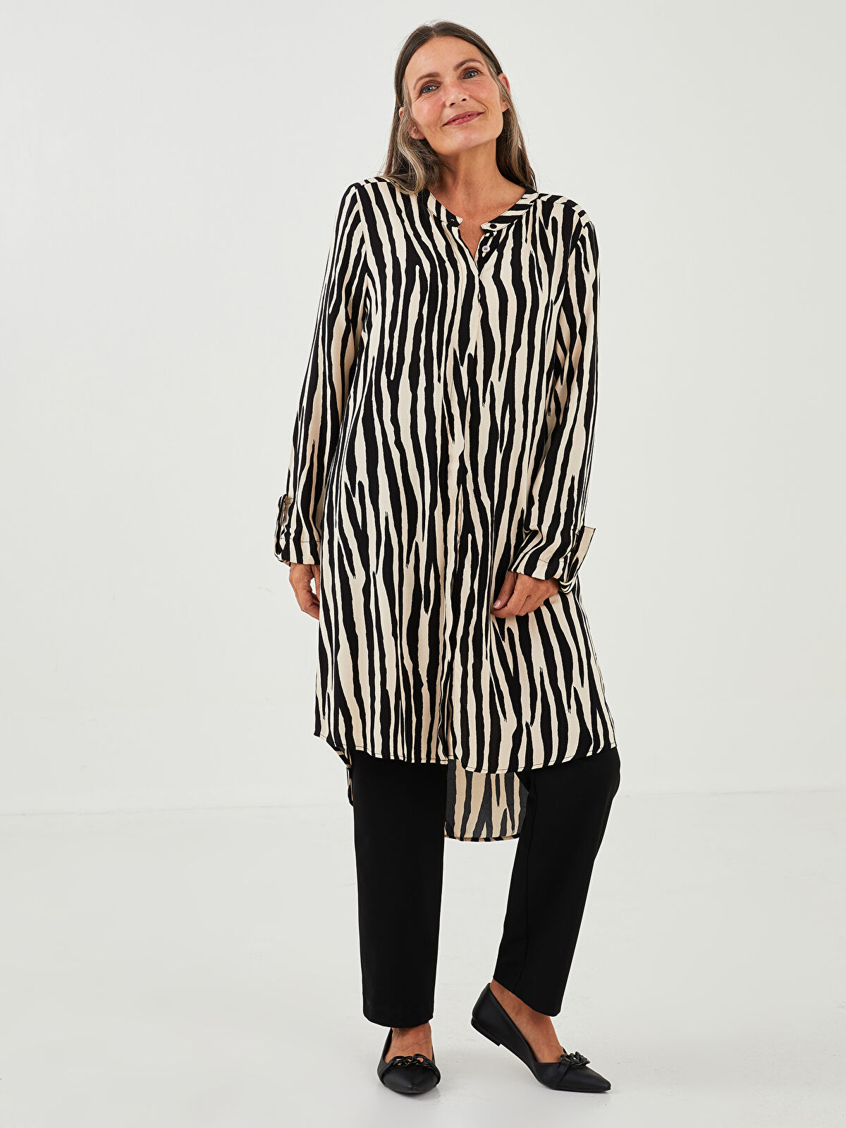 LCW GRACE Hakim Yaka Desenli Uzun Kollu Viskon Kadın Tunik