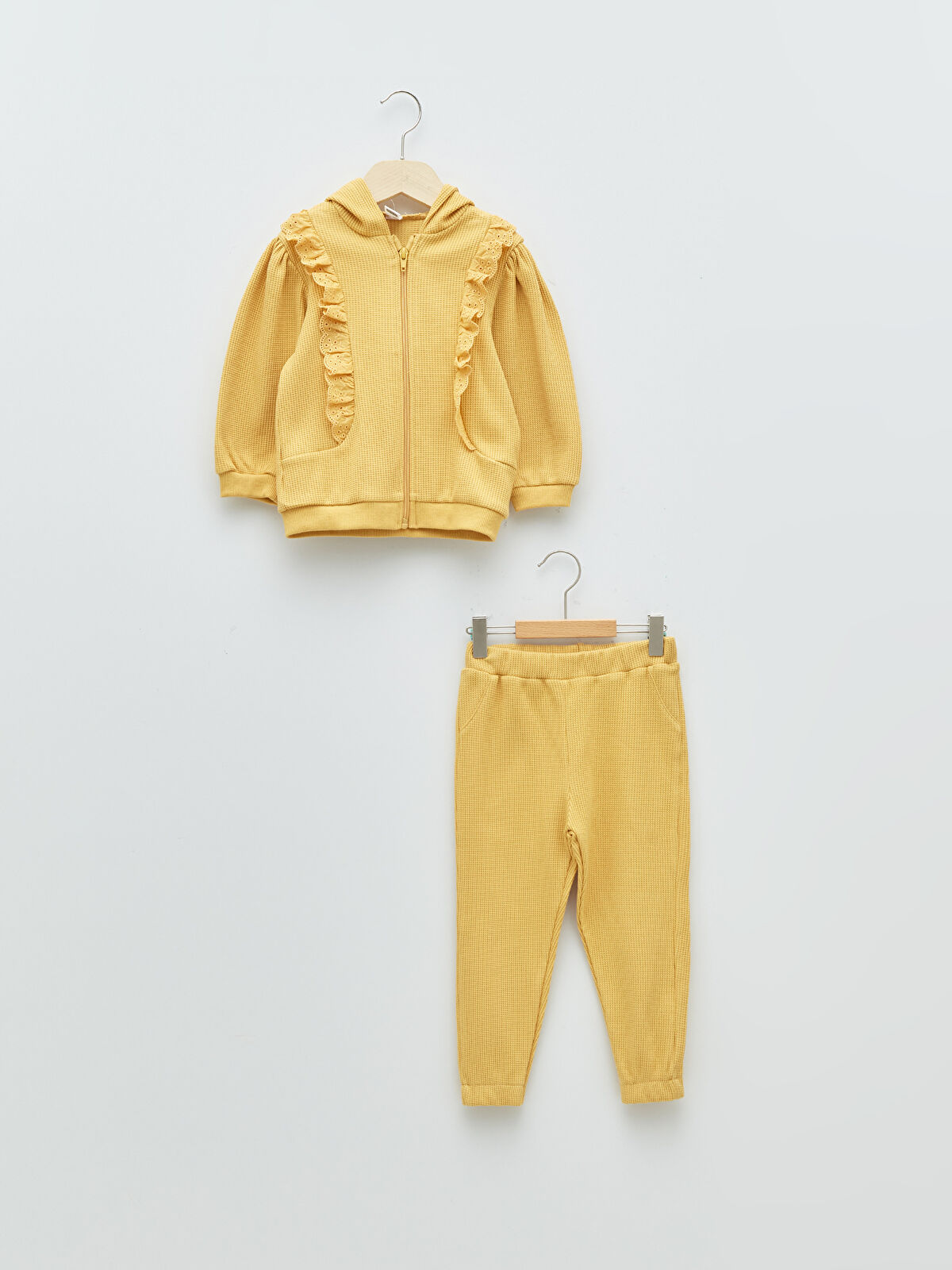 Kapüşonlu Uzun Kollu Basic Kız Bebek Fermuarlı Sweatshirt ve Pantolon 2'li Takım