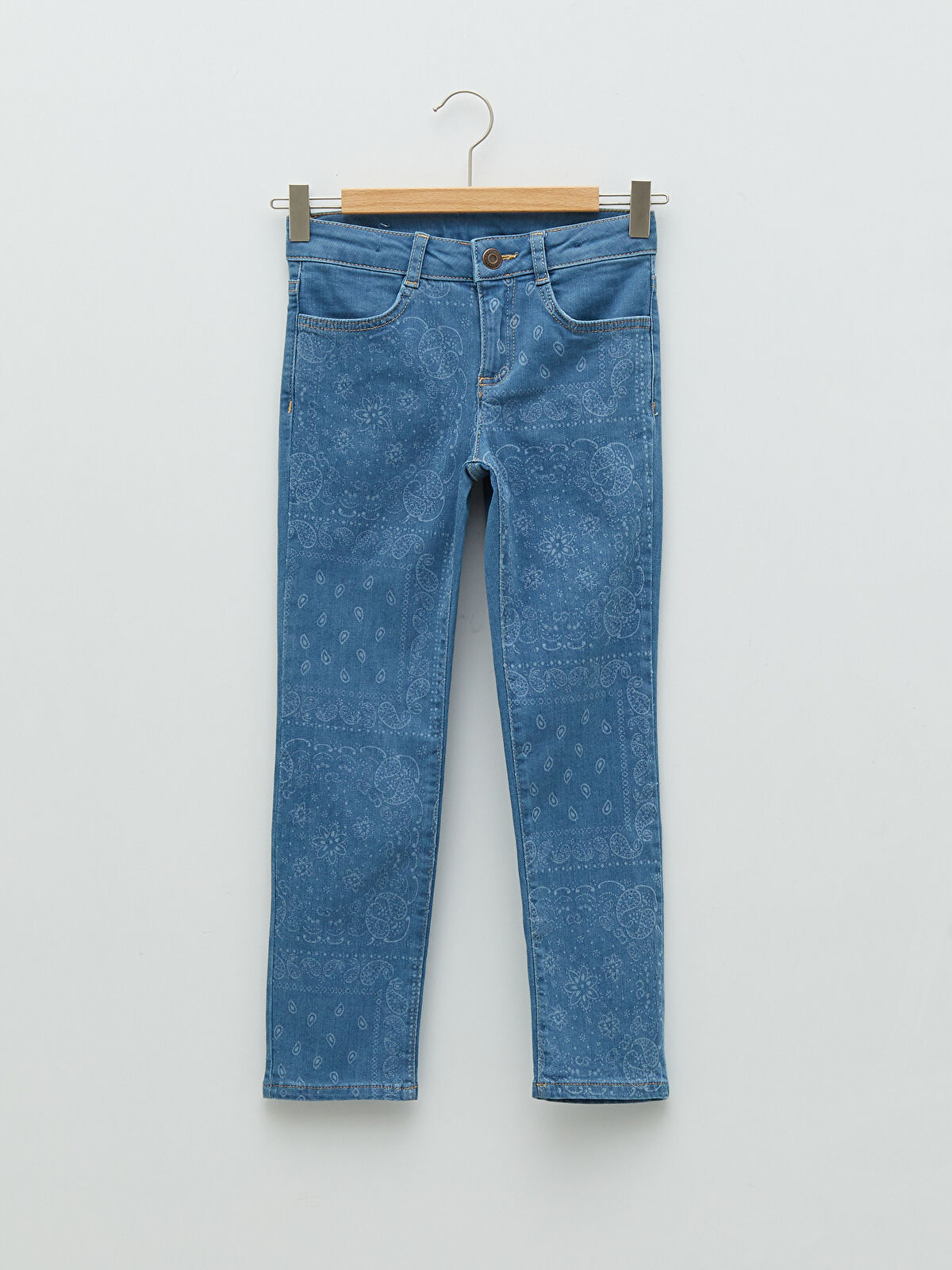 Baskılı Pamuklu Kız Çocuk Jean Pantolon