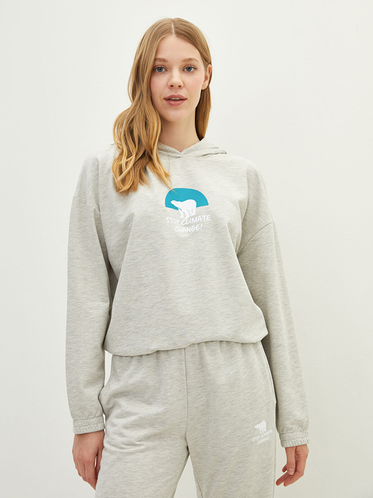 LCW GREEN Kapüşonlu Baskılı Uzun Kollu Kadın Sweatshirt