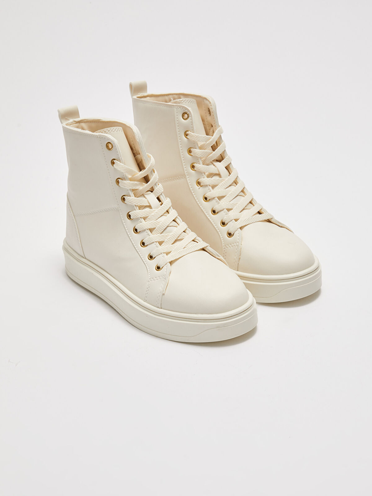 Deri Görünümlü Bağcıklı Kadın Spor Ayakkabı