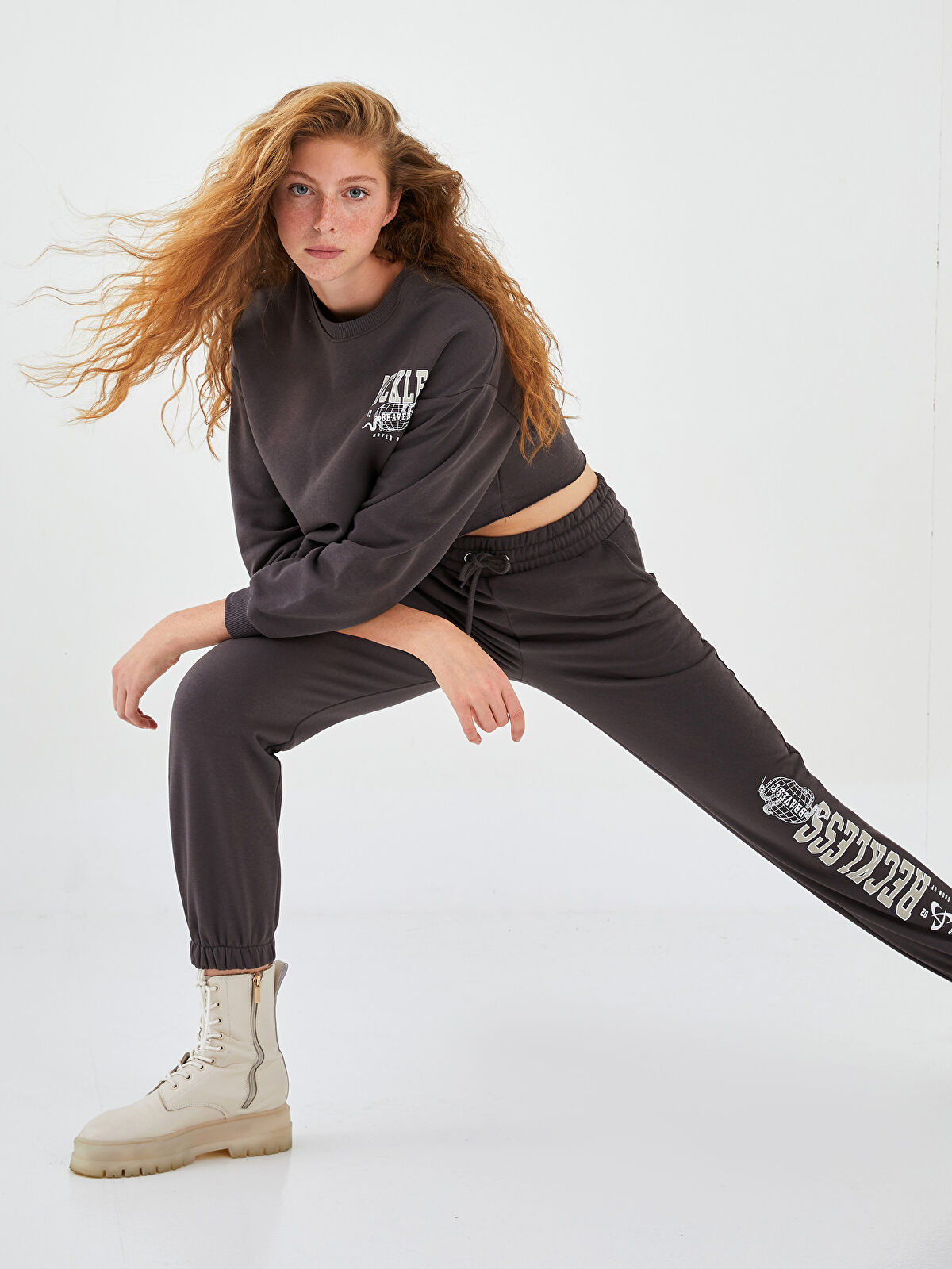 XSIDE Beli Lastikli Baskılı Cep Detaylı Kadın Jogger Eşofman Altı