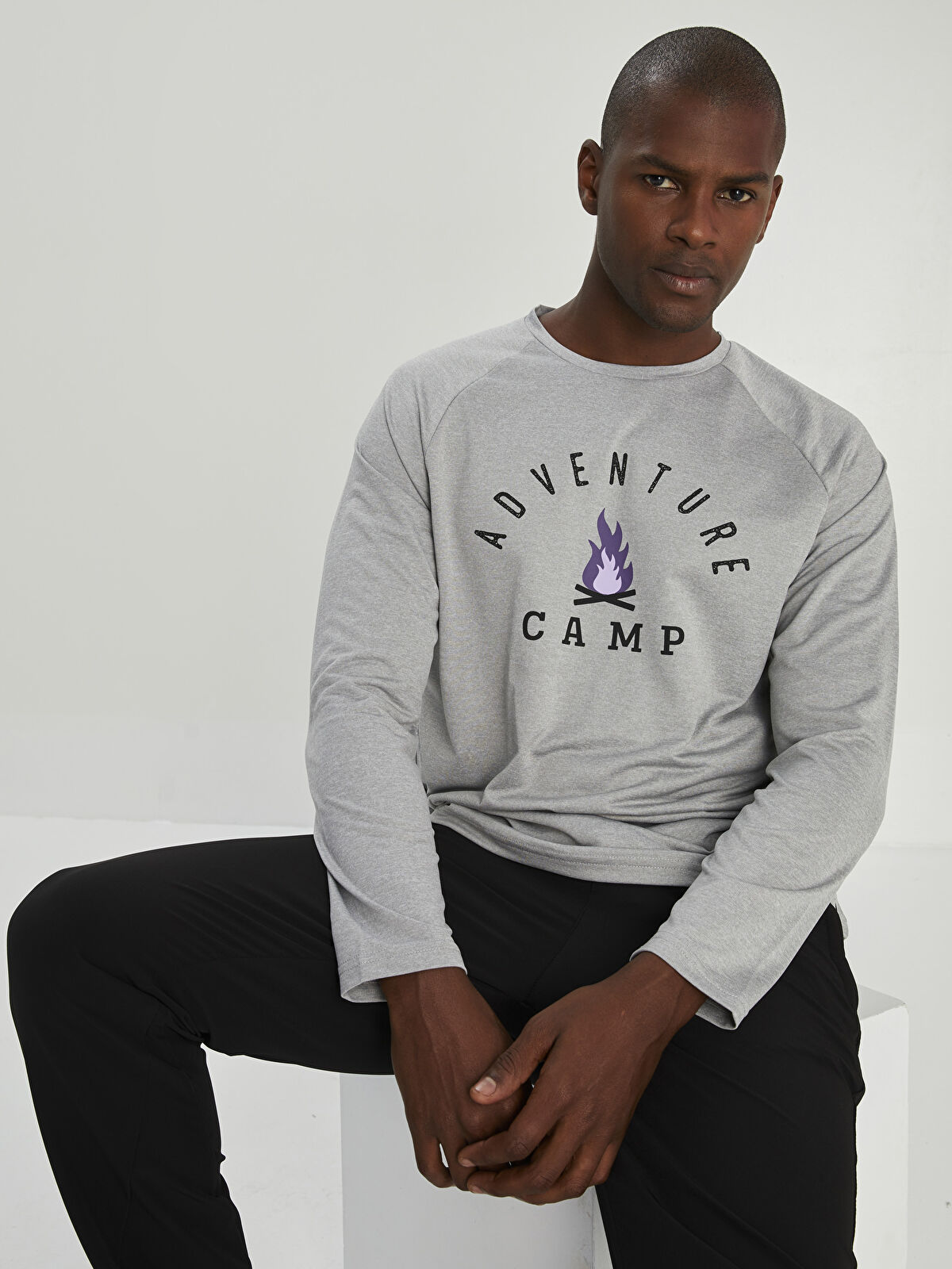 Outdoor Bisiklet Yaka Uzun Kollu Baskılı Erkek Tişört