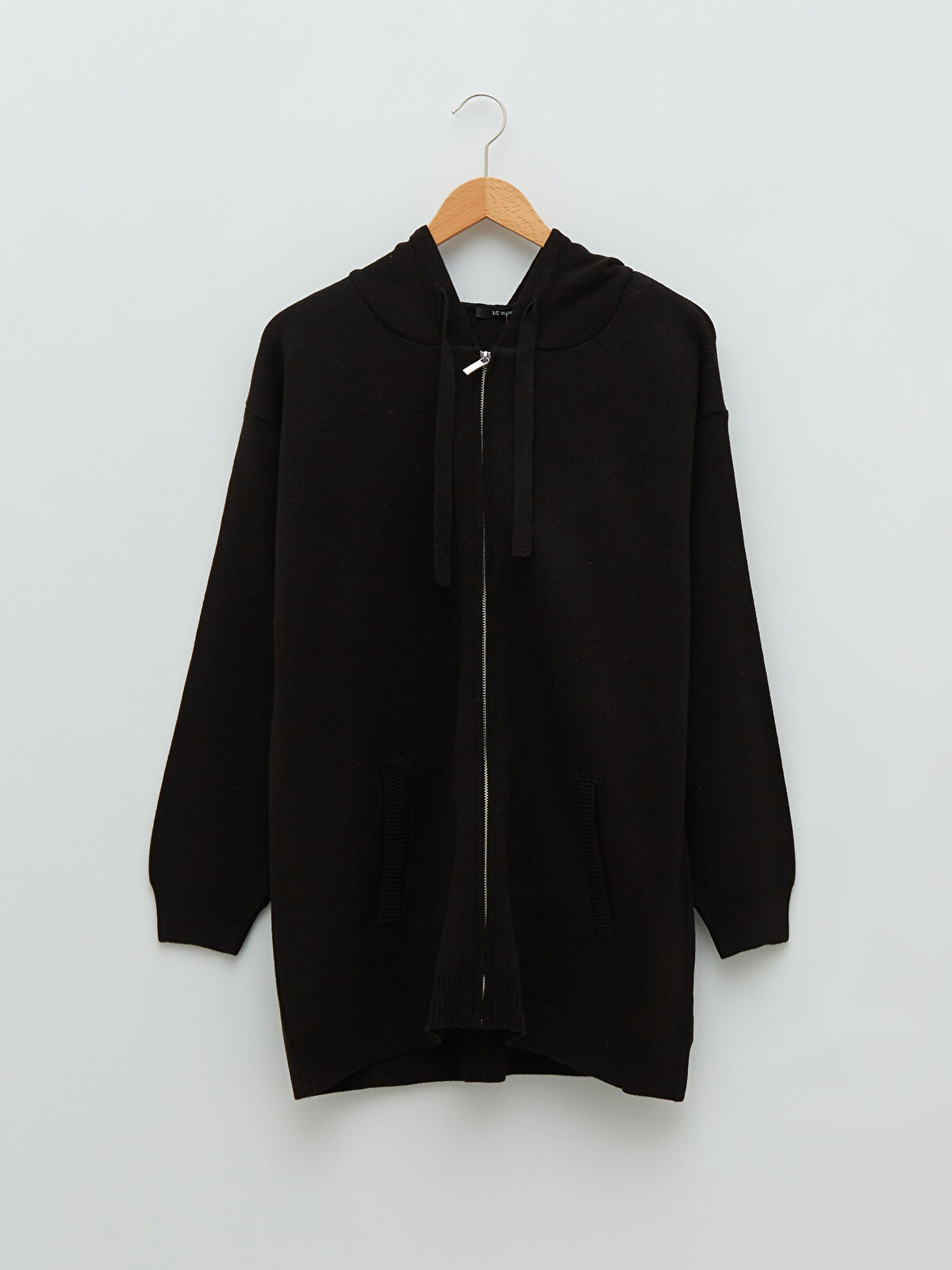 Büyük Beden Kapüşonlu Düz Uzun Kollu Kadın Triko Hırka