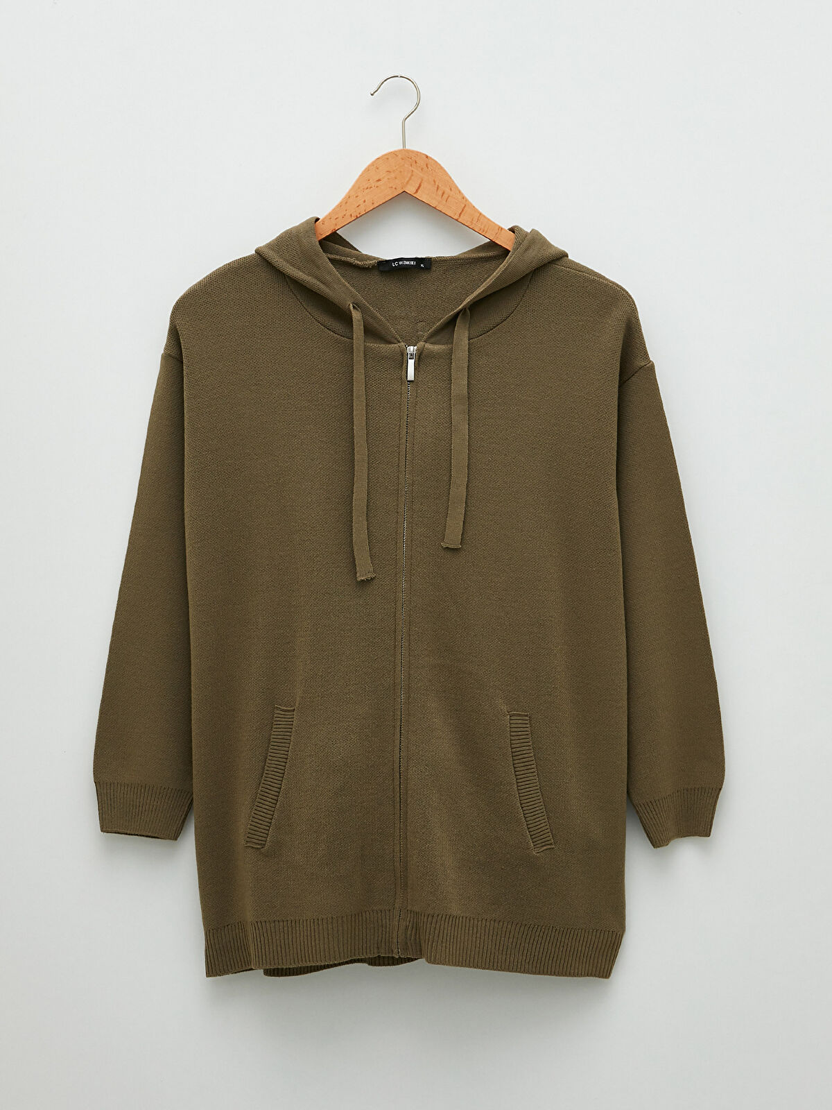 Büyük Beden Kapüşonlu Düz Uzun Kollu Kadın Triko Hırka