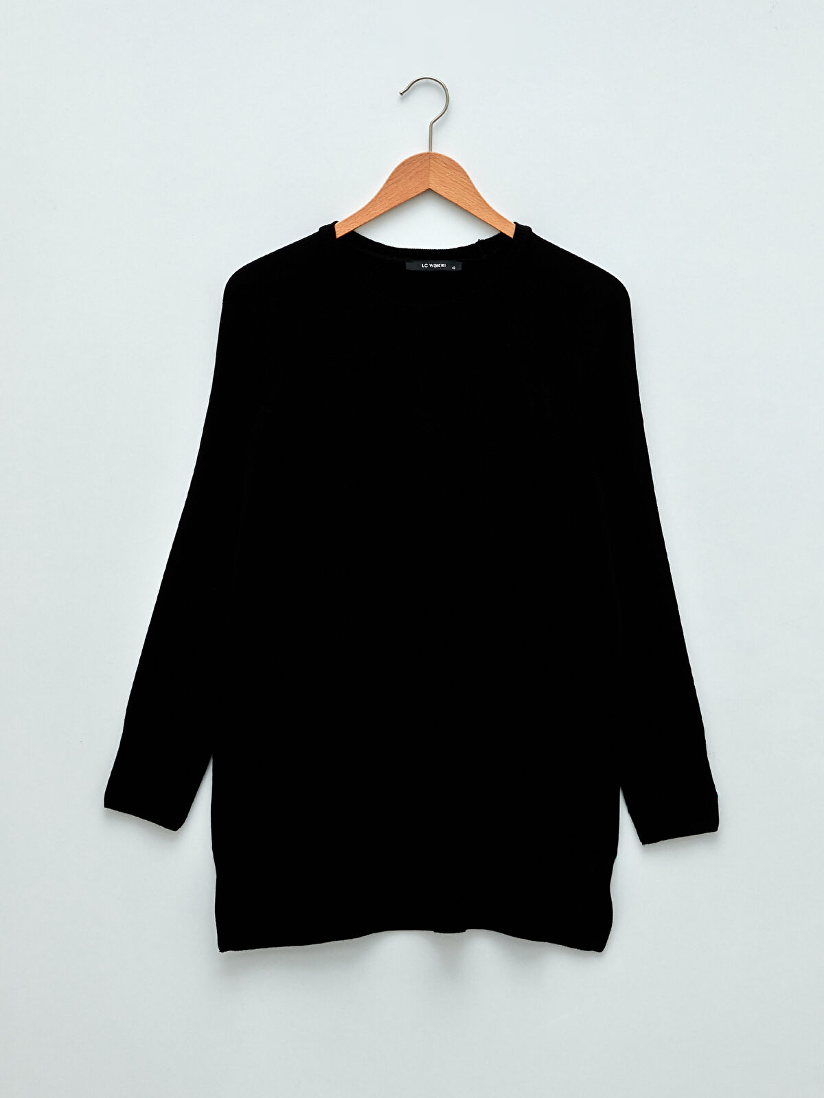 Büyük Beden Bisiklet Yaka Düz Uzun Kollu Kadın Triko Kazak