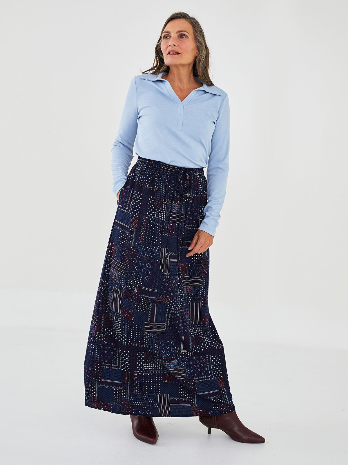 LCW GRACE Beli Lastikli Bağlama Detaylı Desenli A Kesim Viskon Kadın Etek