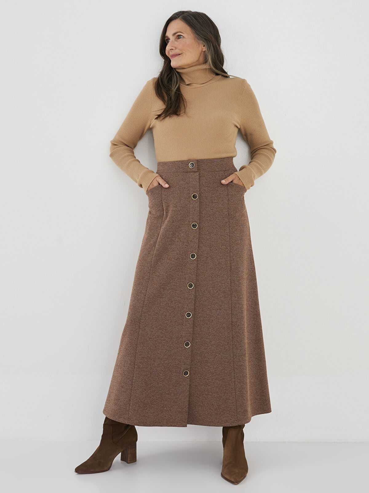 LCW GRACE Beli Lastikli Desenli Ponte Kumaş Kadın Kloş Etek LCW GRACE Beli Lastikli Desenli Ponte Kumaş Kadın Kloş Etek