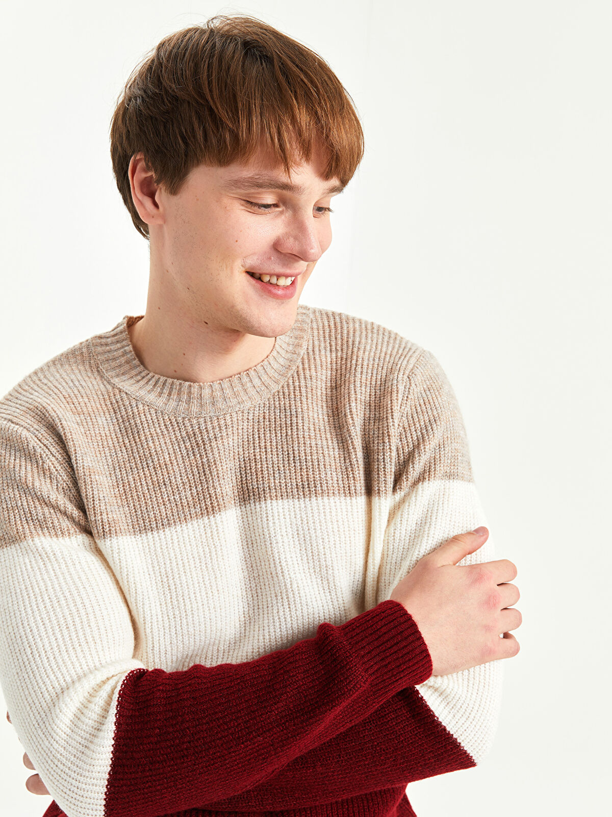 XSIDE Bisiklet Yaka Uzun Kollu Renk Bloklu Erkek Triko Kazak