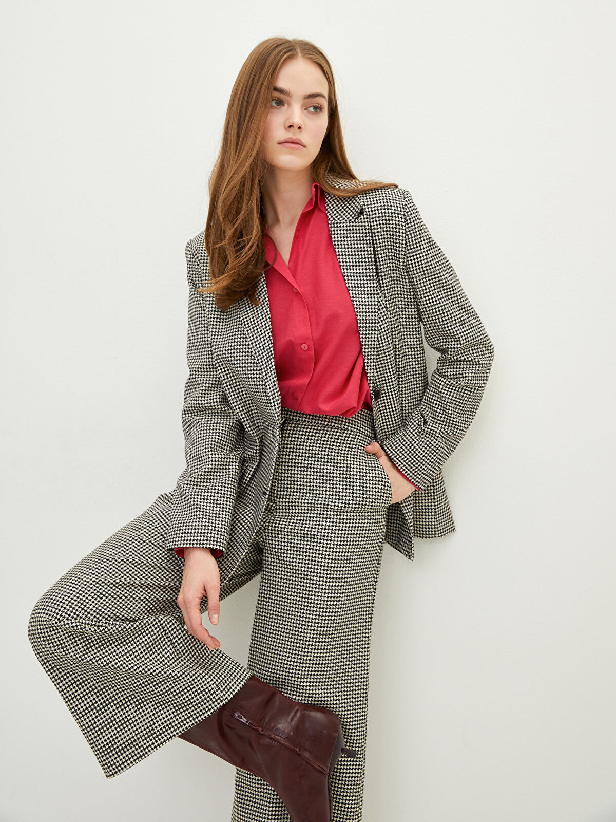 LCW VISION Önden Düğme Kapamalı Kazayağı Desenli Uzun Kollu Kadın Ceket