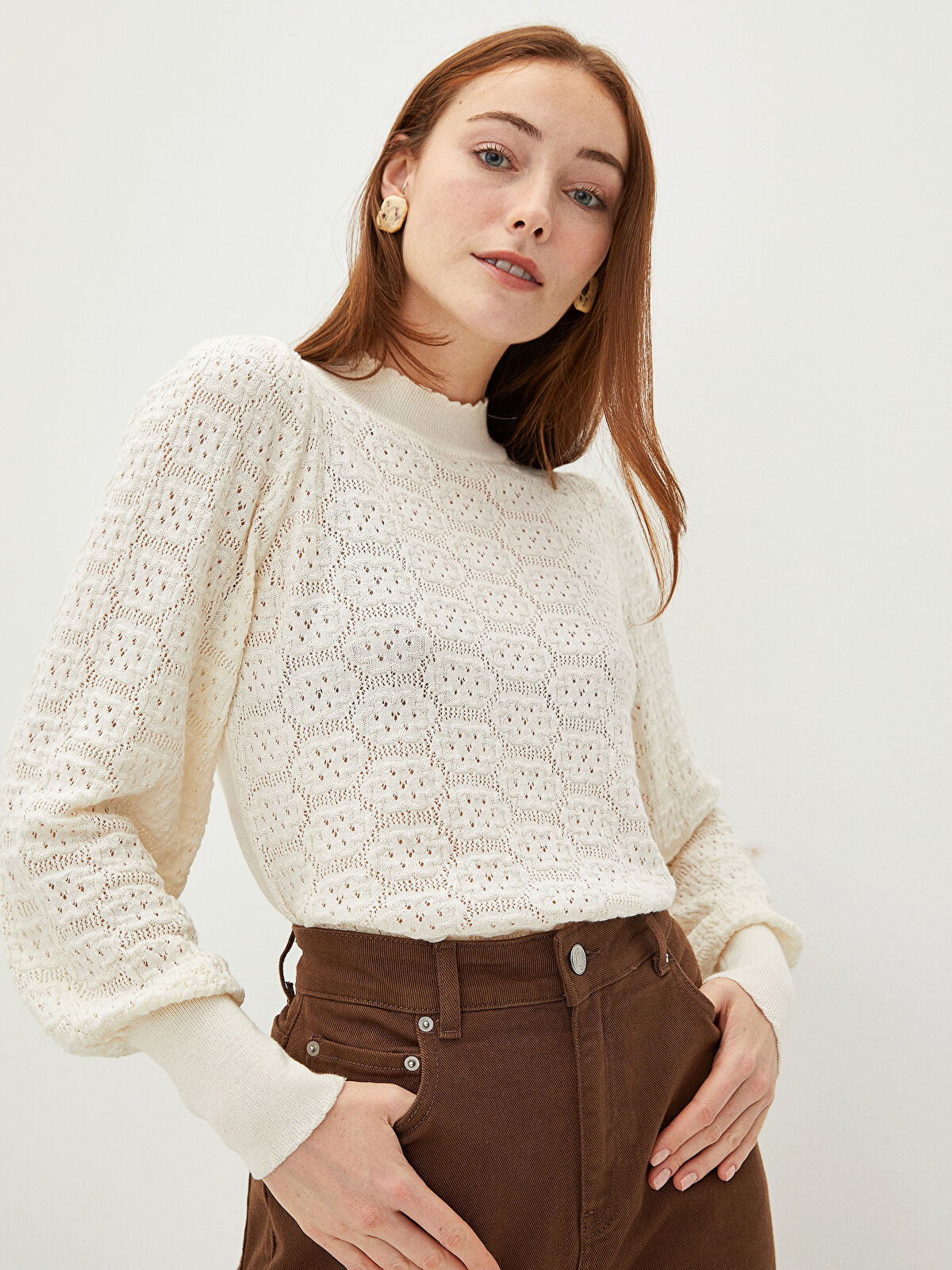 LCW CLASSIC Yarım Balıkçı Yaka Kendinden Desenli Uzun Kollu Kadın Kazak