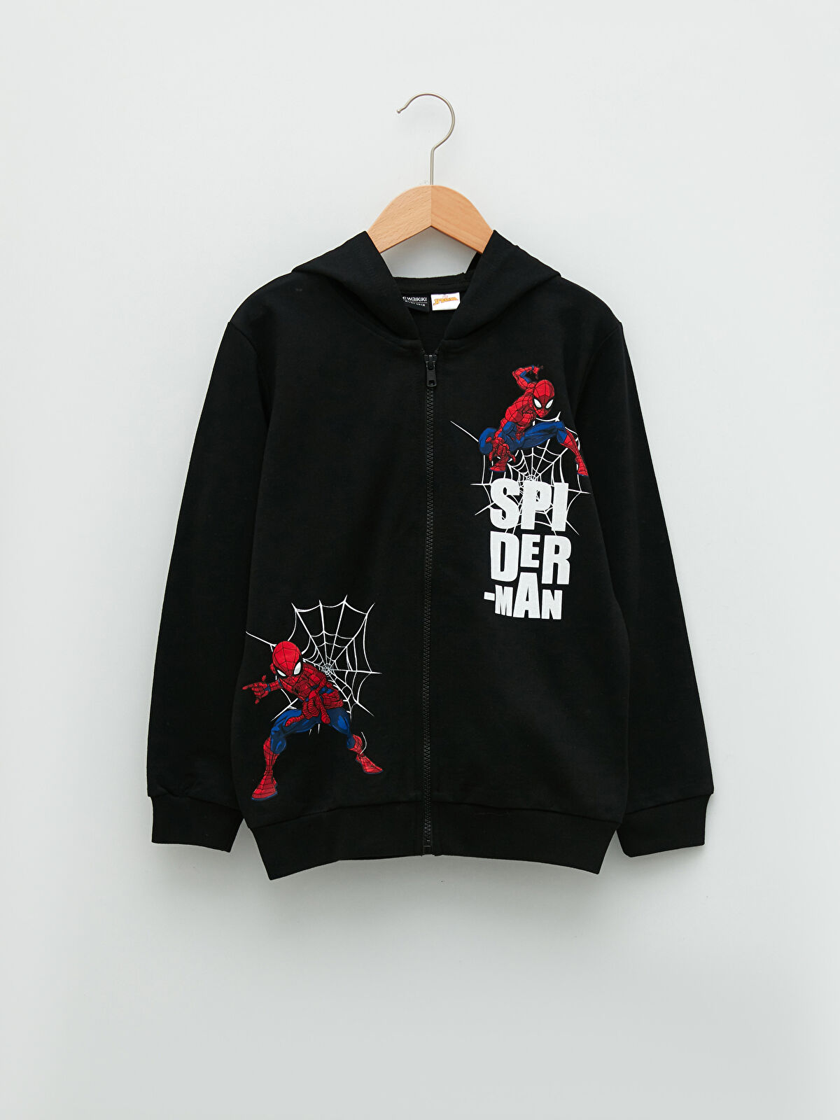 Kapüşonlu Spiderman Baskılı Uzun Kollu Erkek Çocuk Fermuarlı Sweatshirt
