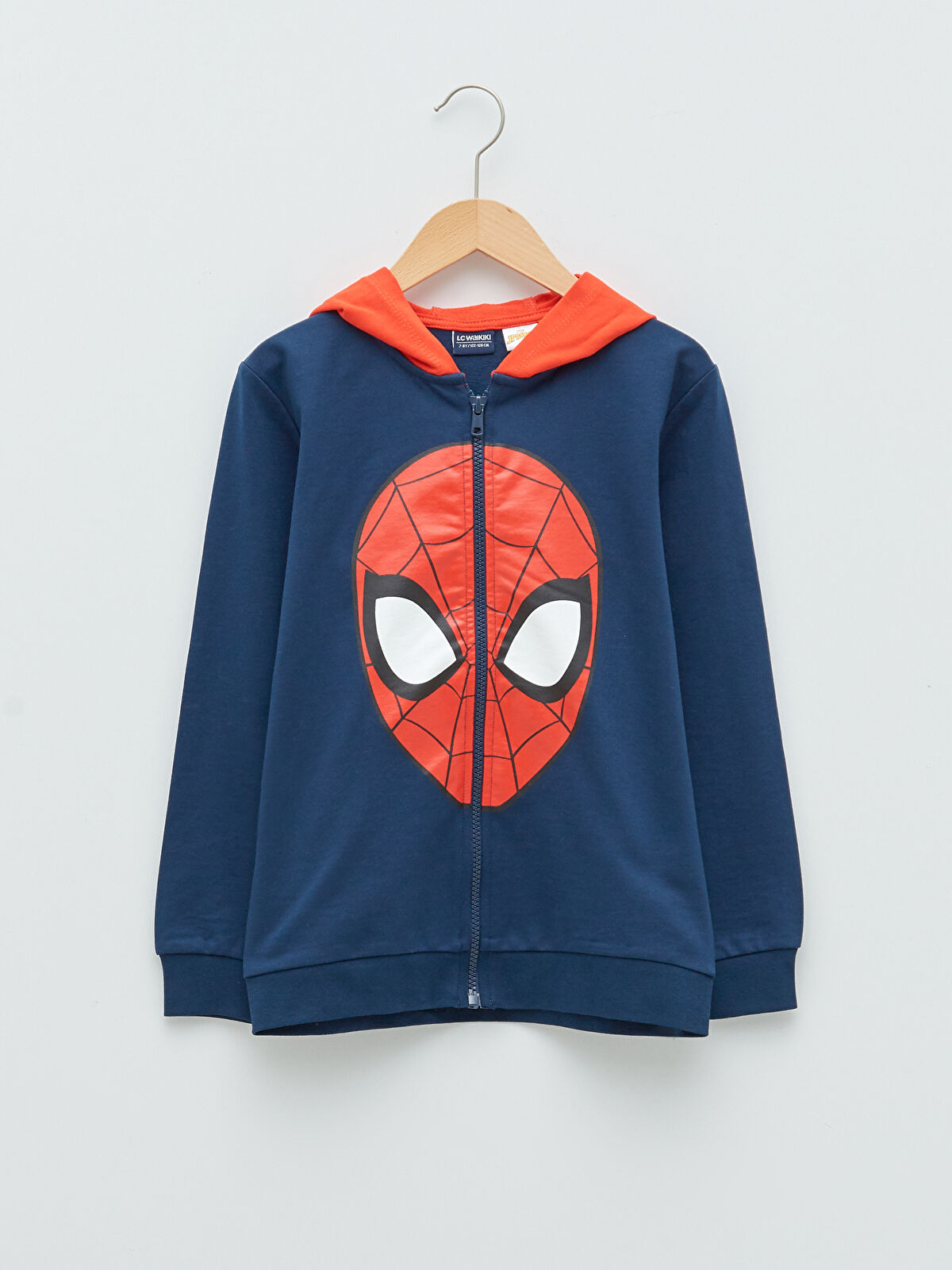 Kapüşonlu Spiderman Baskılı Uzun Kollu Erkek Çocuk Fermuarlı Sweatshirt