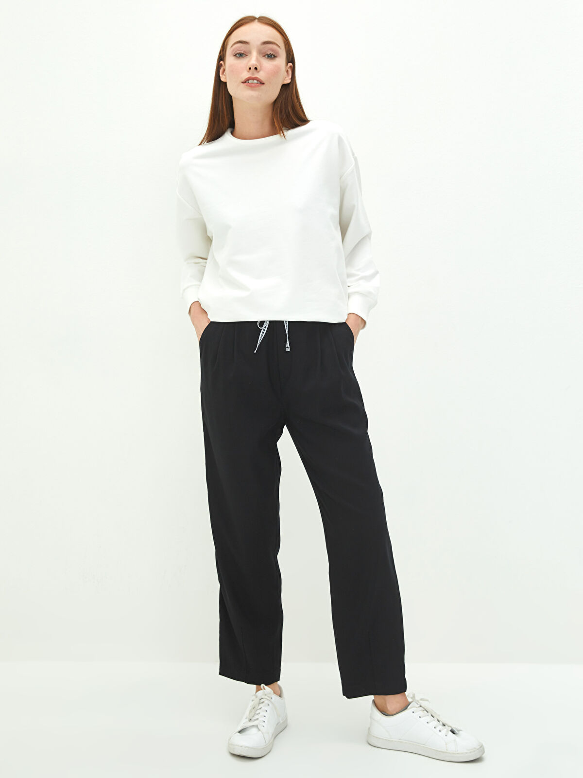 MODEST Beli Lastikli Düz Cep Detaylı Kadın Palazzo Pantolon