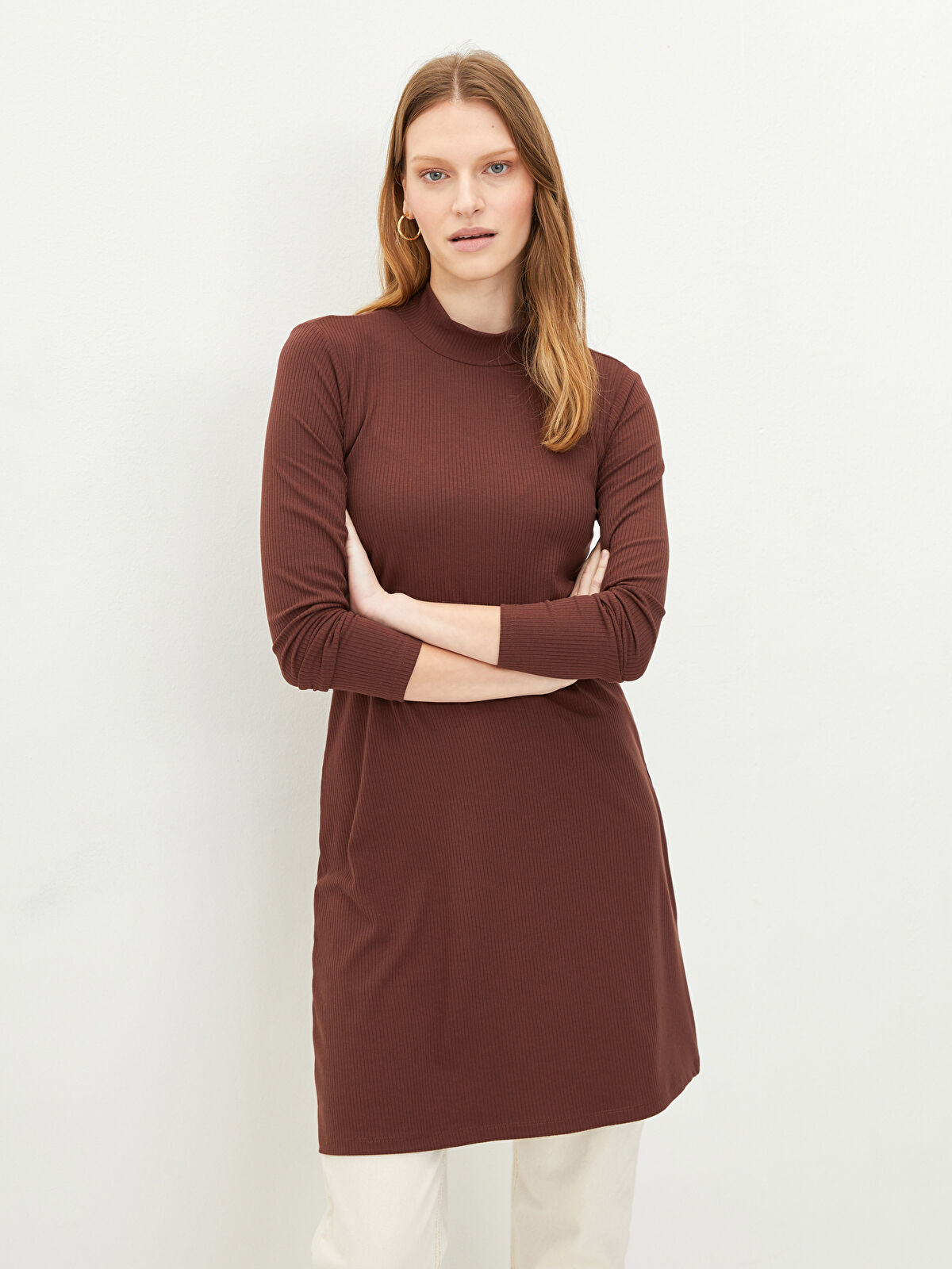 LCW CLASSIC Yarım Balıkçı Yaka Düz Uzun Kollu Kadın Tunik