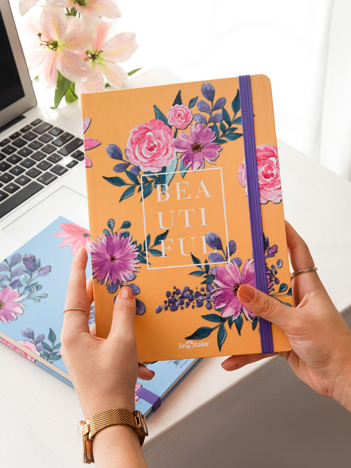 Le Color Çiçekli Çizgili Defter