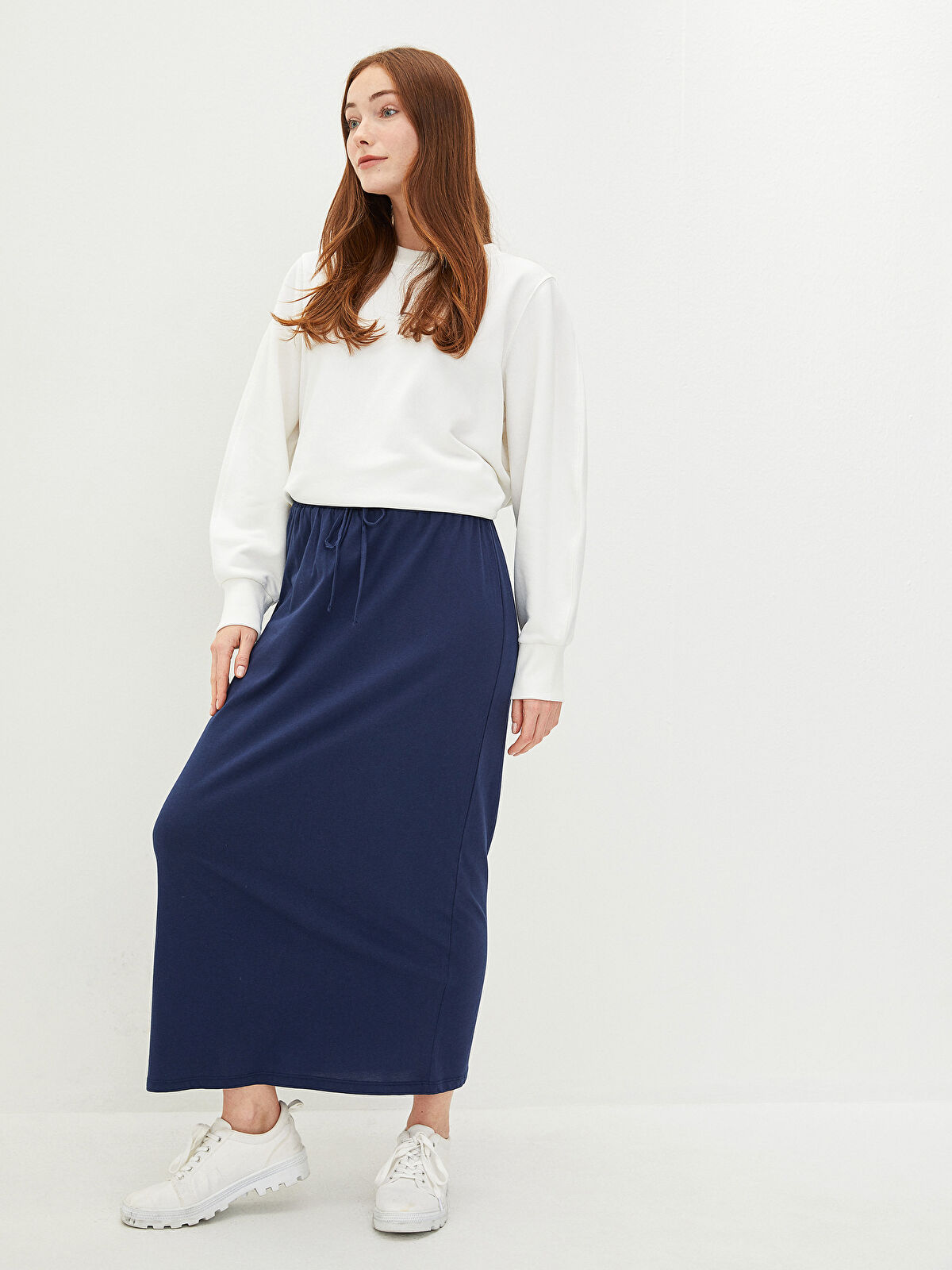 LCW CLASSIC Beli Lastikli Bağlama Detaylı Kadın Etek