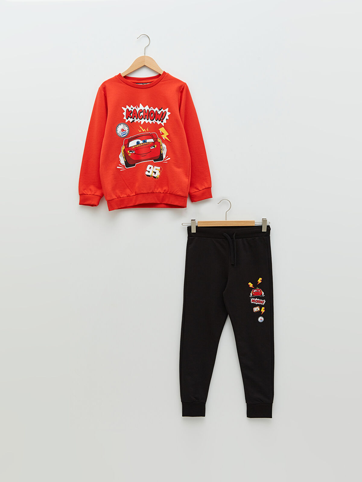 Bisiklet Yaka Arabalar Baskılı Uzun Kollu Erkek Çocuk Sweatshirt ve Eşofman Altı