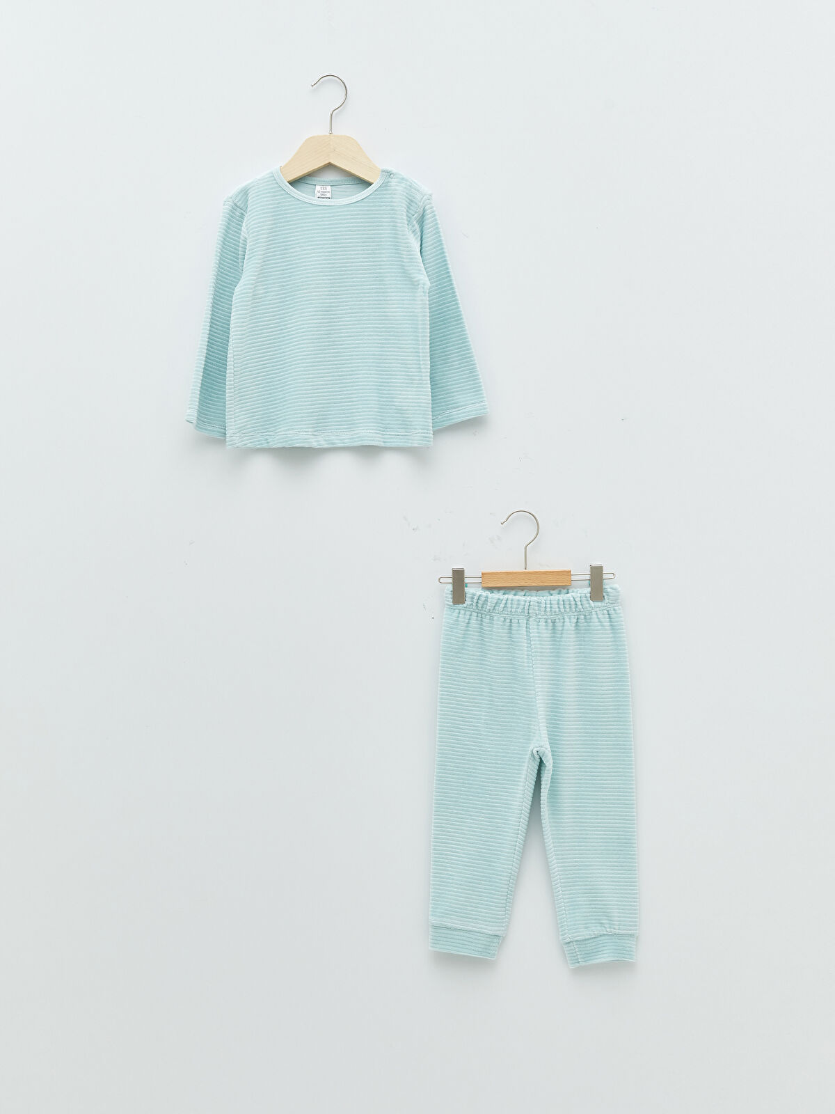 Bisiklet Yaka Uzun Kollu Kadife Erkek Bebek Pijama Takımı 2'li