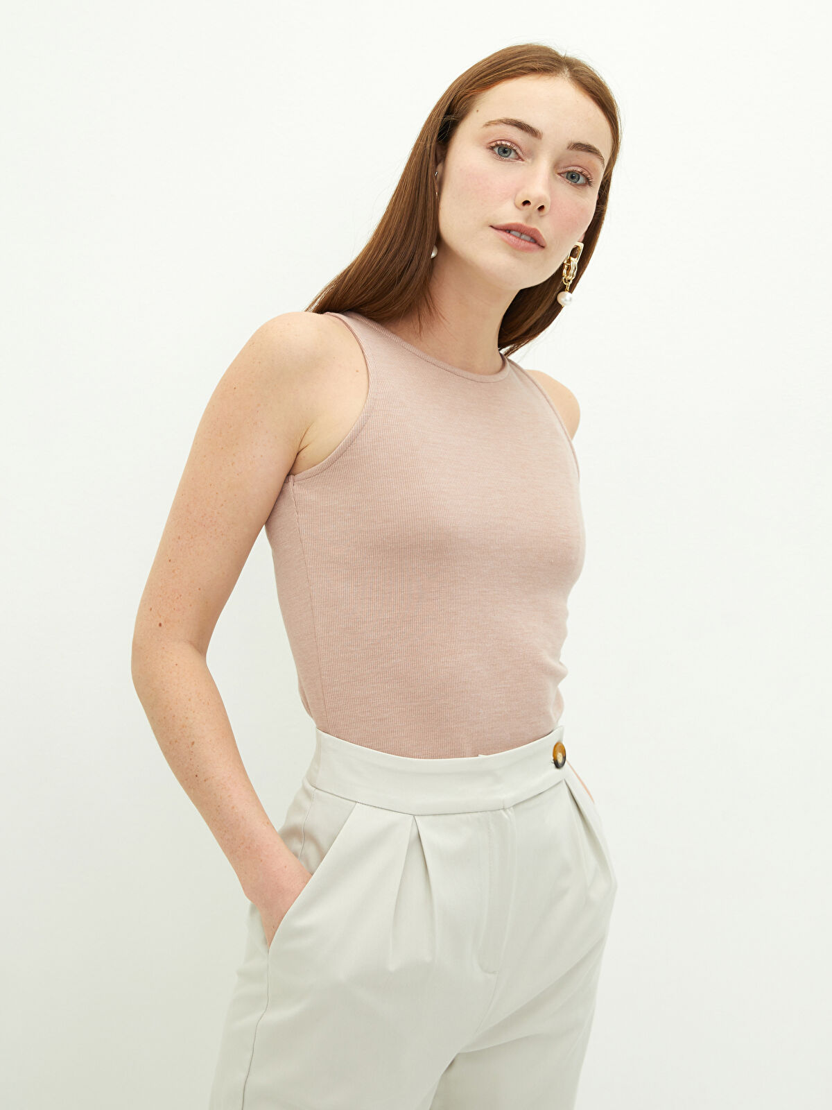 LCW VISION Bisiklet Yaka Düz Kaşkorse Kumaş Kadın Atlet