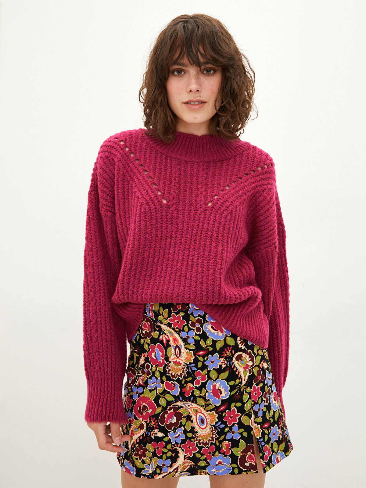 LCW LIMITED Dik Yaka Ajurlu Uzun Kollu Kadın Triko Kazak