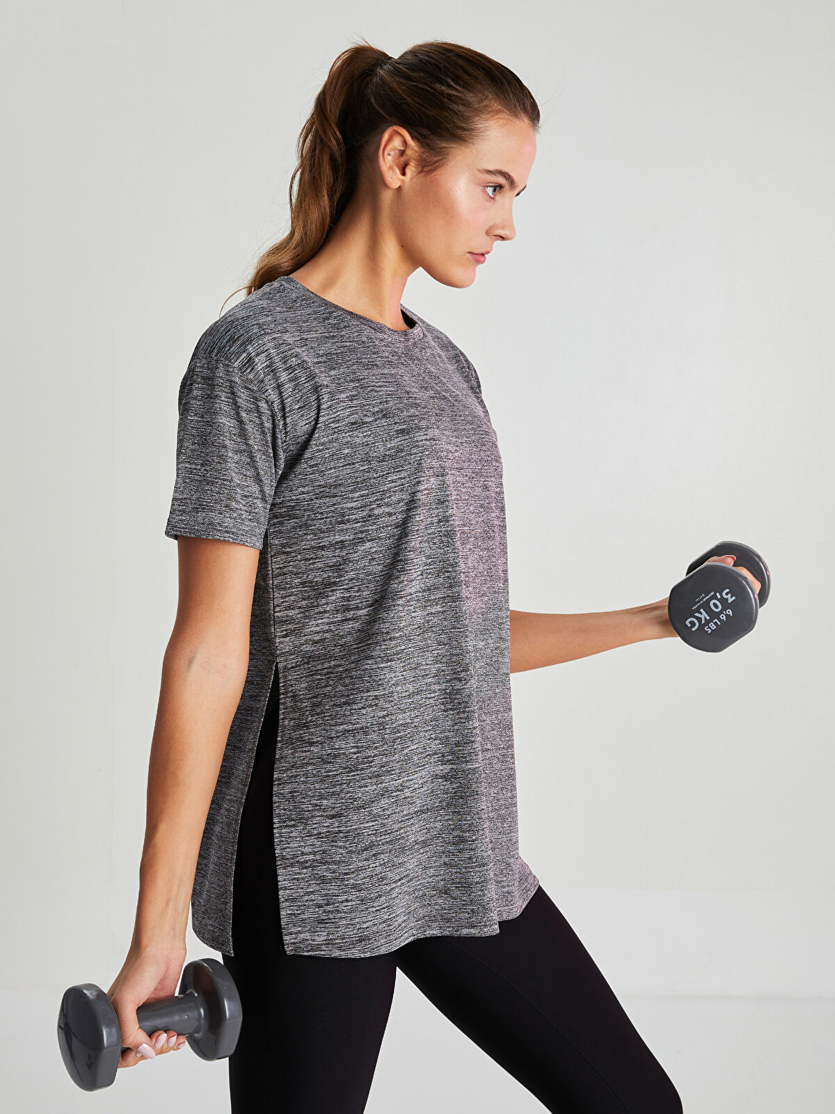 LCW ACTIVE Bisiklet Yaka Düz Kısa Kollu Kadın Spor Tişört